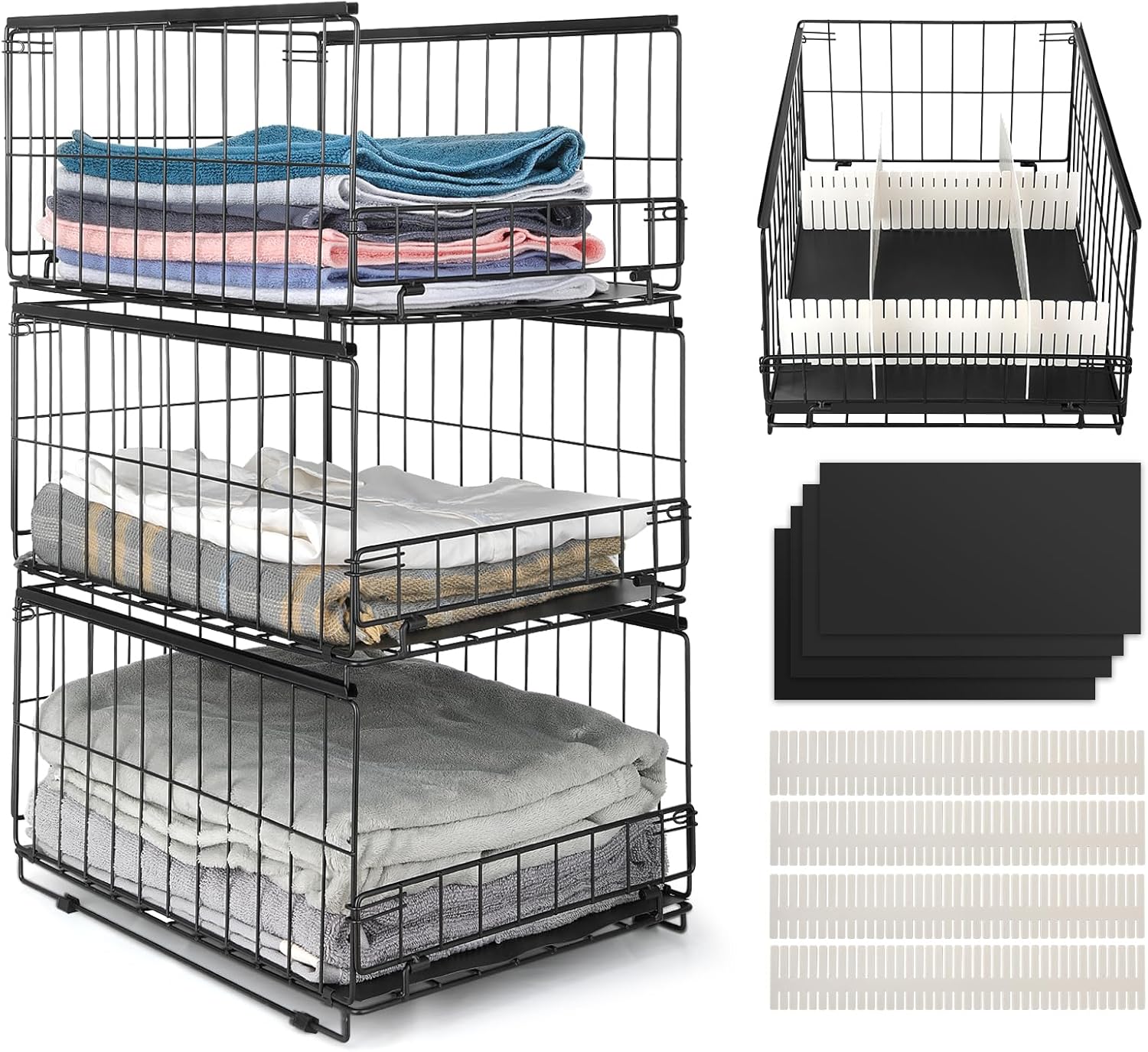 Wuciray Pack of 3 Wardrobe Storage Organiser Clothes Organiser For ...