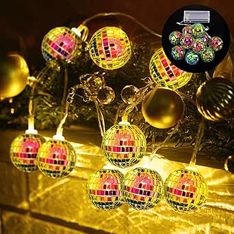 BBTO 10 Pcs LED Disco Ball String Light 2 Inch Battery Powered Mirror ...