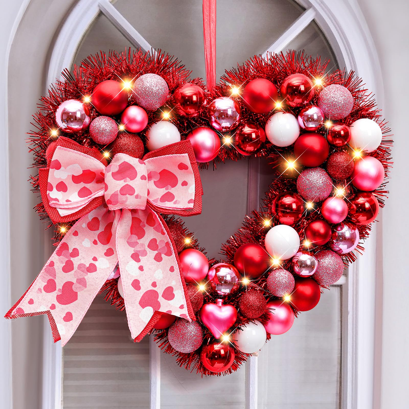 Amazon.com: Alupssuc 14" Inch Valentine Heart Wreath with Bowknot and ...