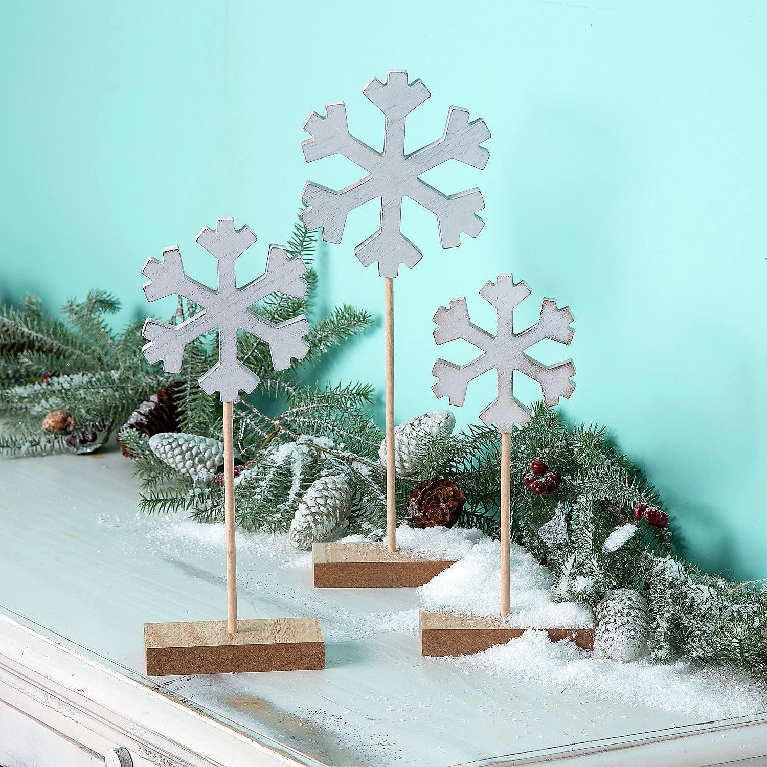 Amazon.com: Snowflake Pedestal Tabletop Decorations, 3 Pieces : Home ...