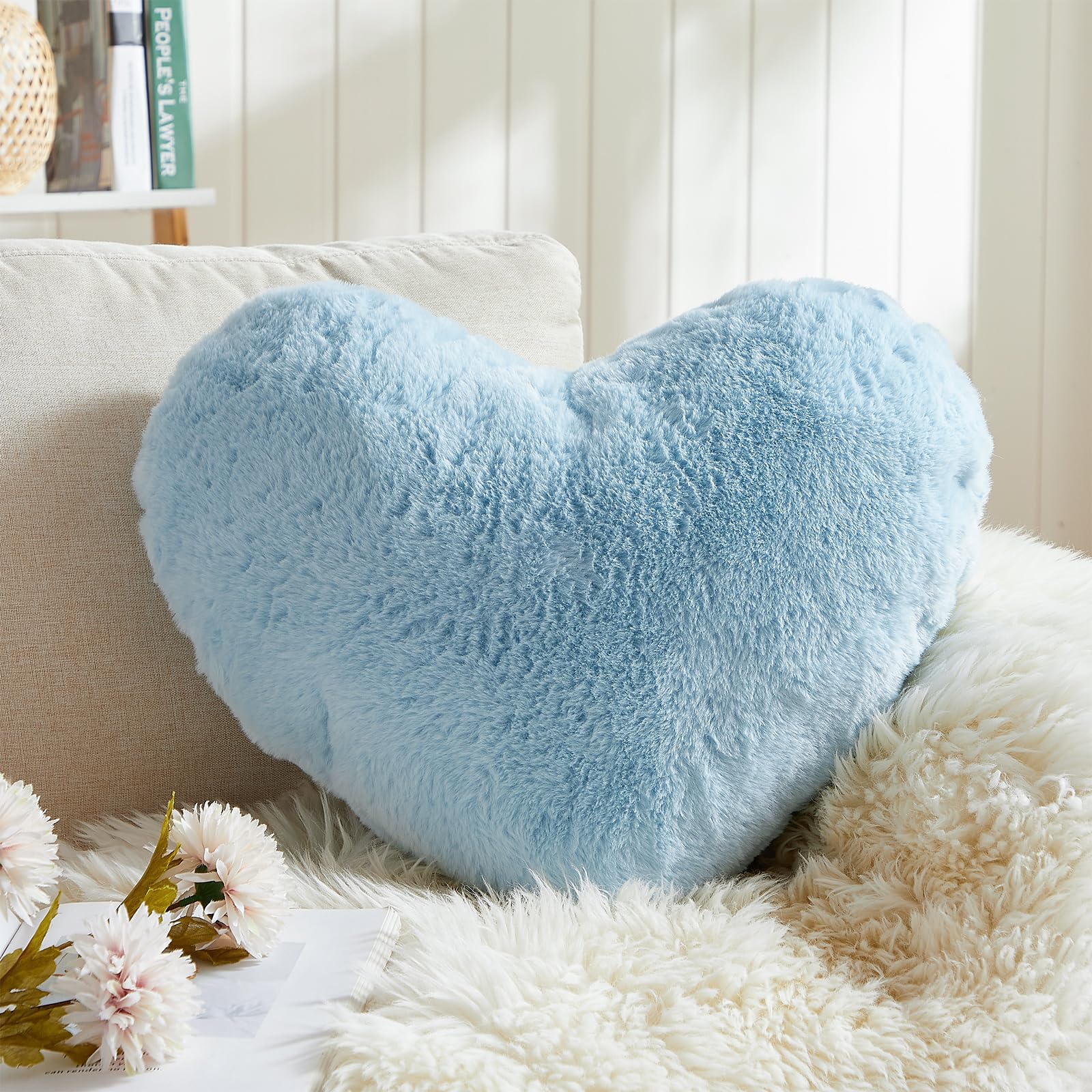 EastTree Heart Pillows for Valentine's Day, Light Blue Heart Shaped ...