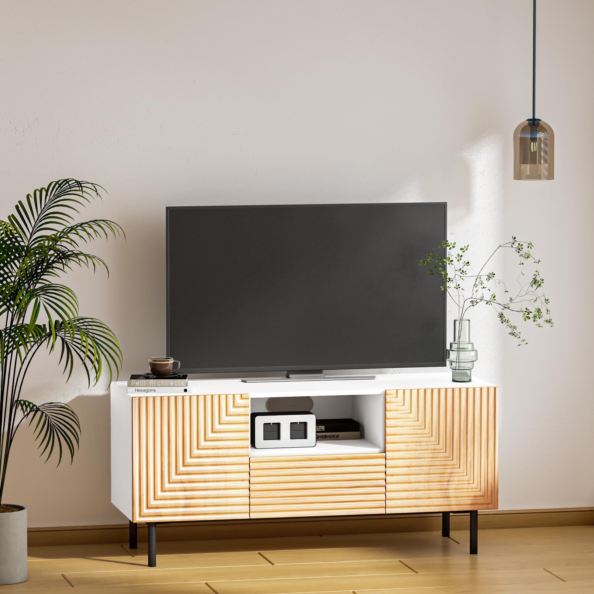 roomfitters 47” Boho TV Stand with Drawer and Open Compartment, Mid ...