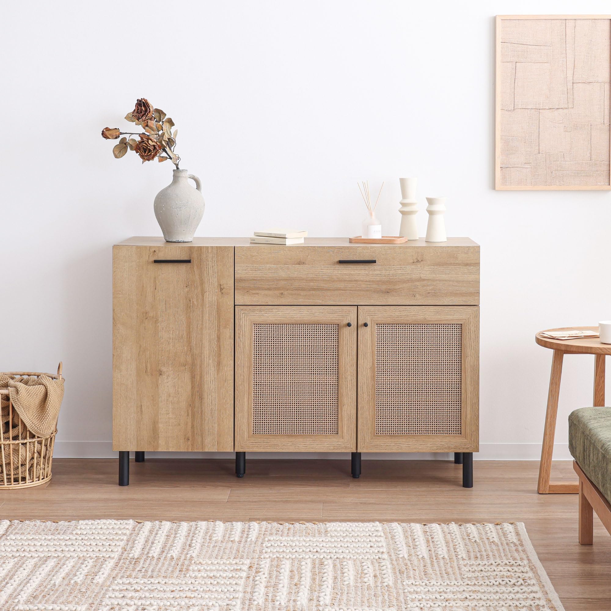 Amazon.co.jp: VENTOTA キャビネット 120cm幅 サイドボード リビング 棚 木製 木目調 コンパクト 省スペース ...