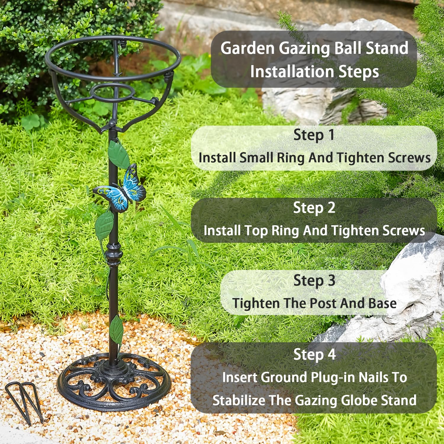 24 Inch Gazing Ball Stand Mosaic USA Flag Glass Gazing Ball Disco Ball