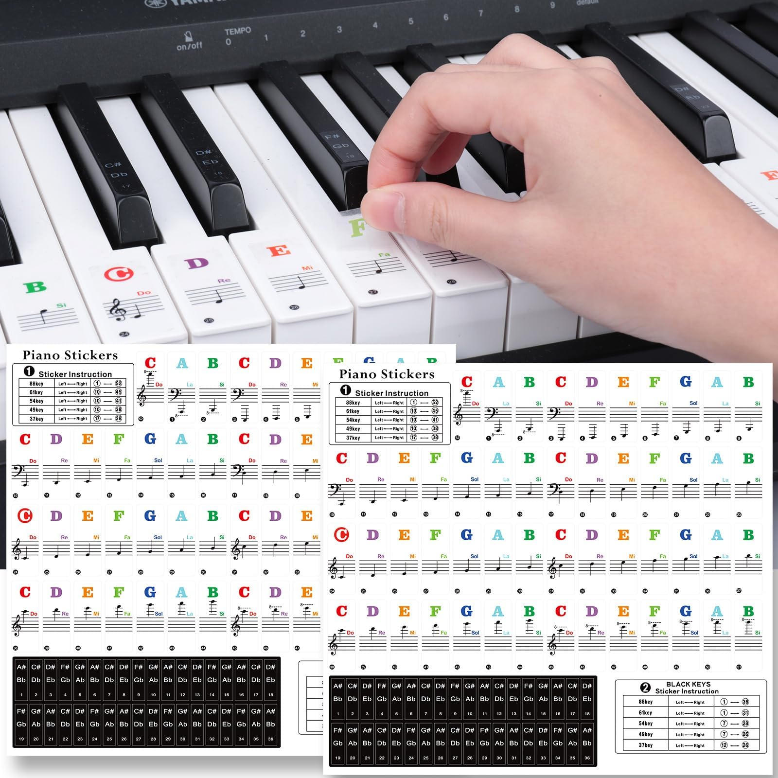 Amazon.com: VZKOO Piano Keyboard Stickers,88/61/54/49/37 Keys,Piano Key ...