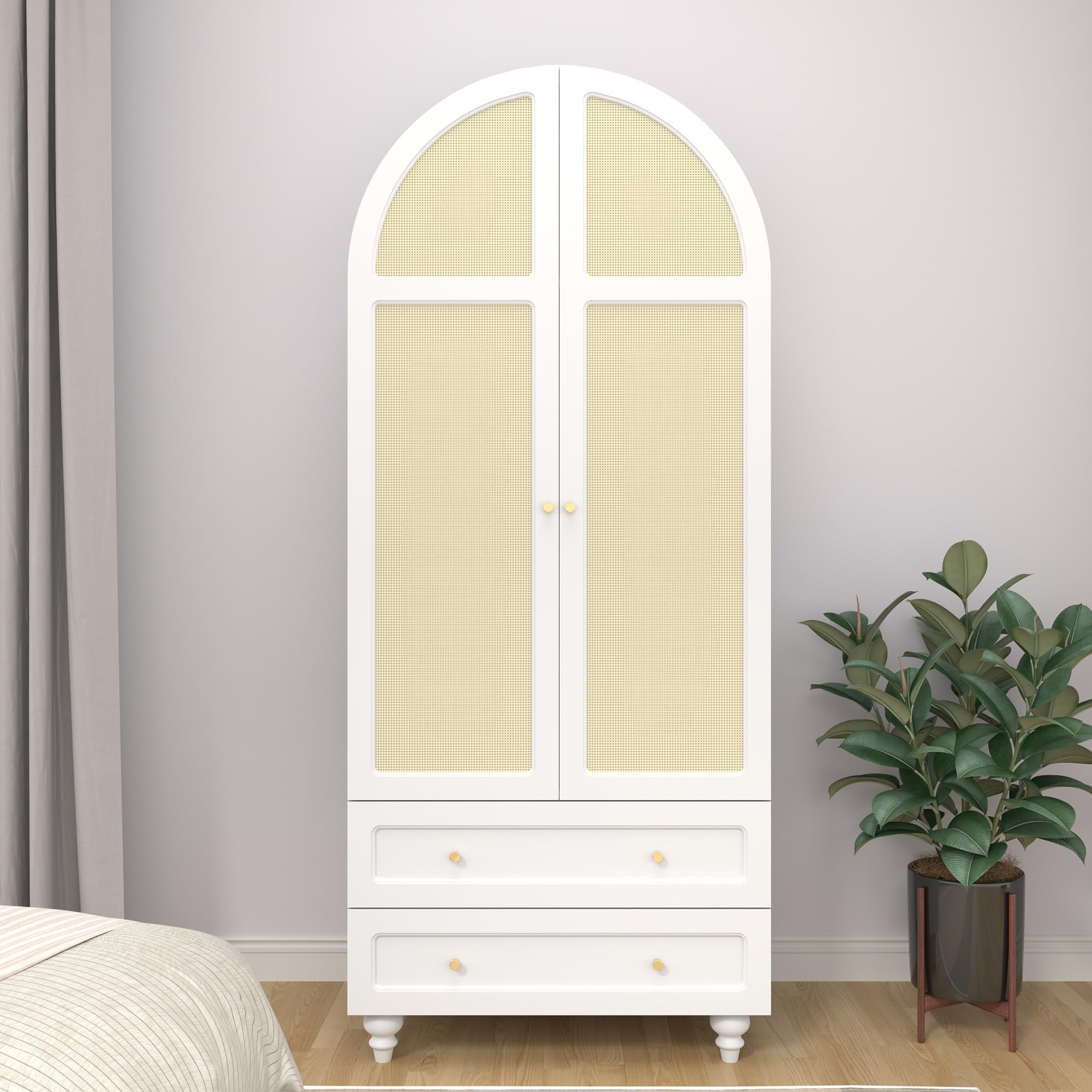 Amazon.com: UHMUVFM Arched Armoire Wardrobe Closet with 2 Rattan Doors ...