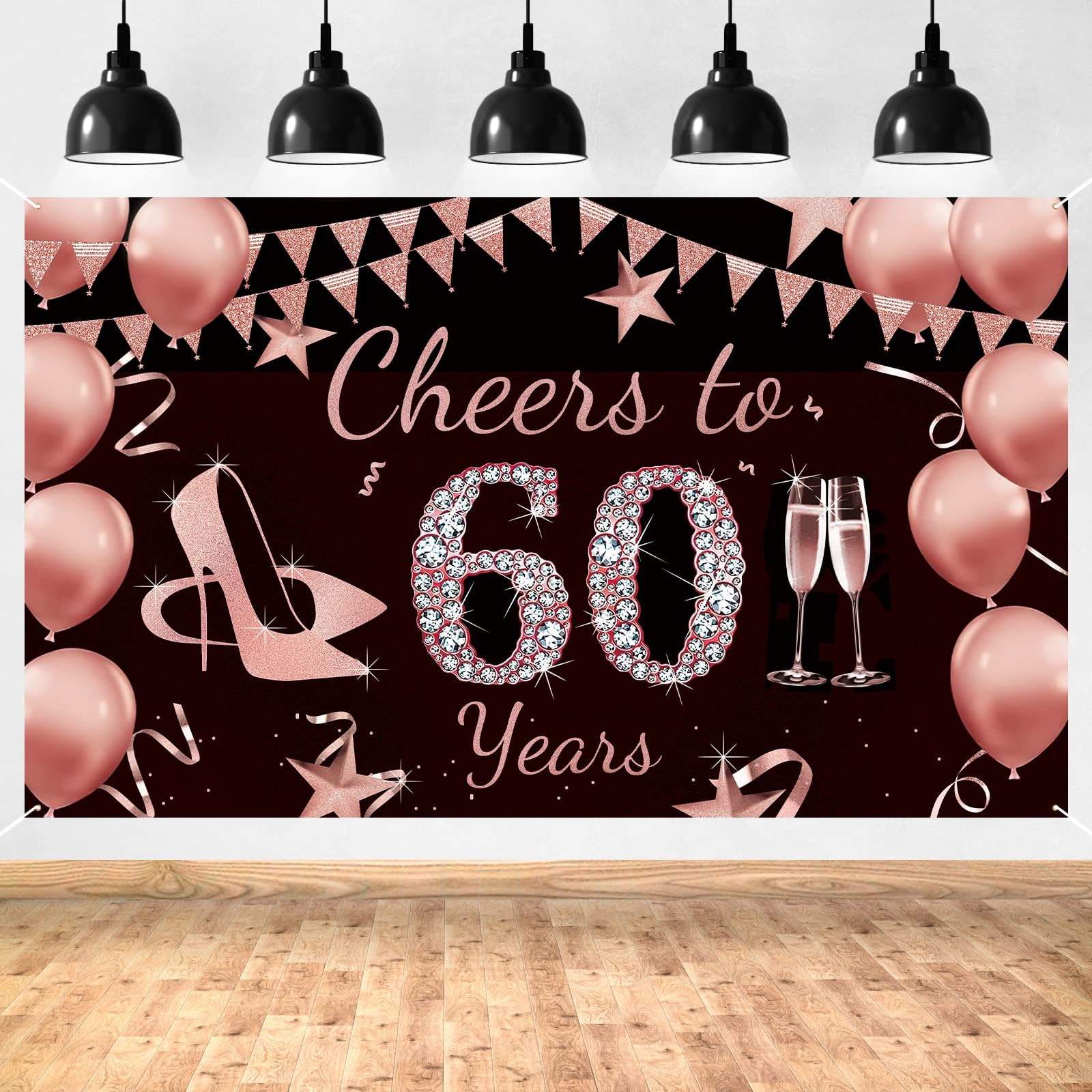 Amazon.com: Marwey 60th Birthday Backdrop, Rose Gold 60 Year Old ...