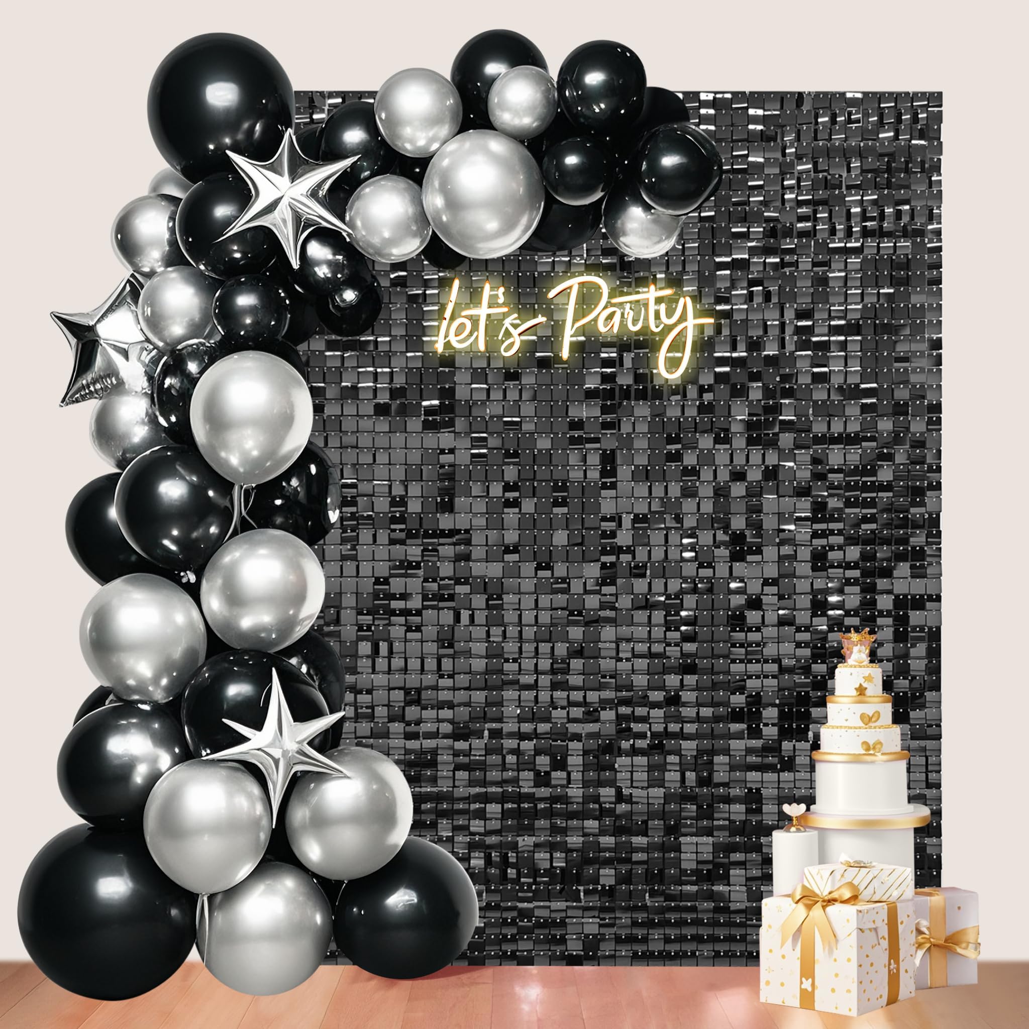 Amazon.com : Black Shimmer Wall Backdrop Halloween Sequin Backdrop ...