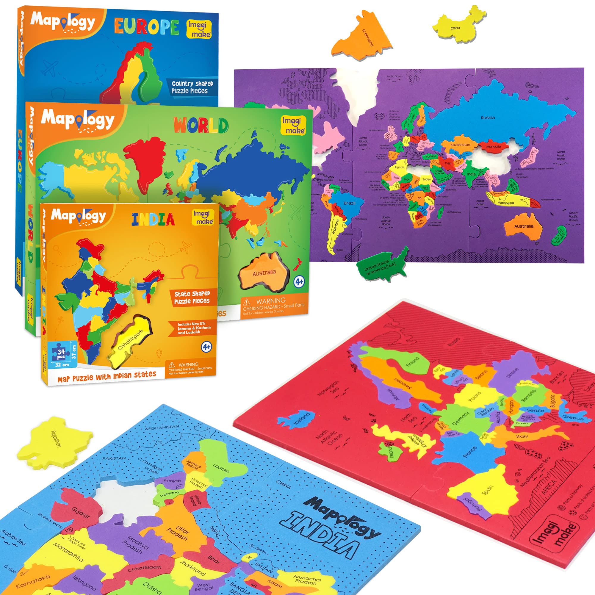 Imagimake Mapology India World And Europe Map Set Educational Jigsaw ...