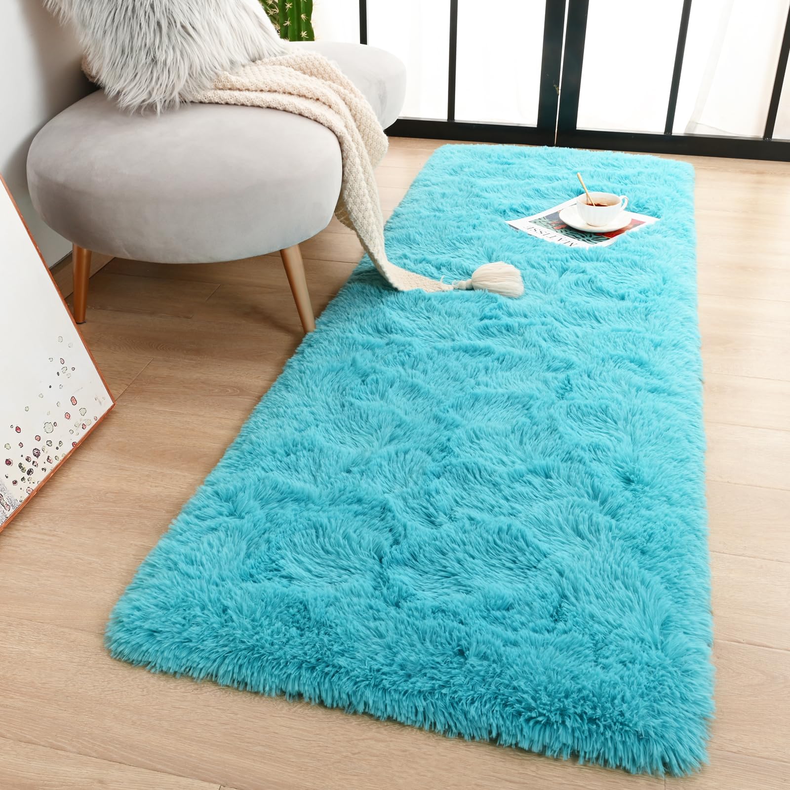 Amazon.com: Terrug Fluffy Runner Rug for Bedroom Living Room, 2x6 Blue ...