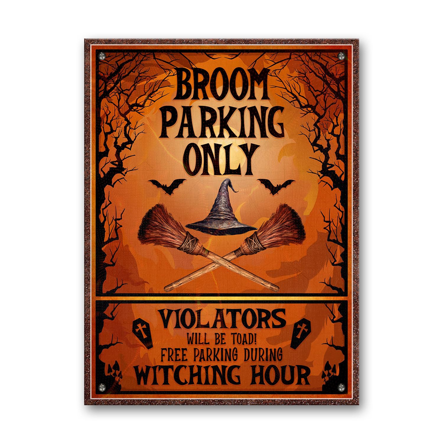 Amazon.com : WODORO Broom Parking Only Witch Halloween Printed Metal ...