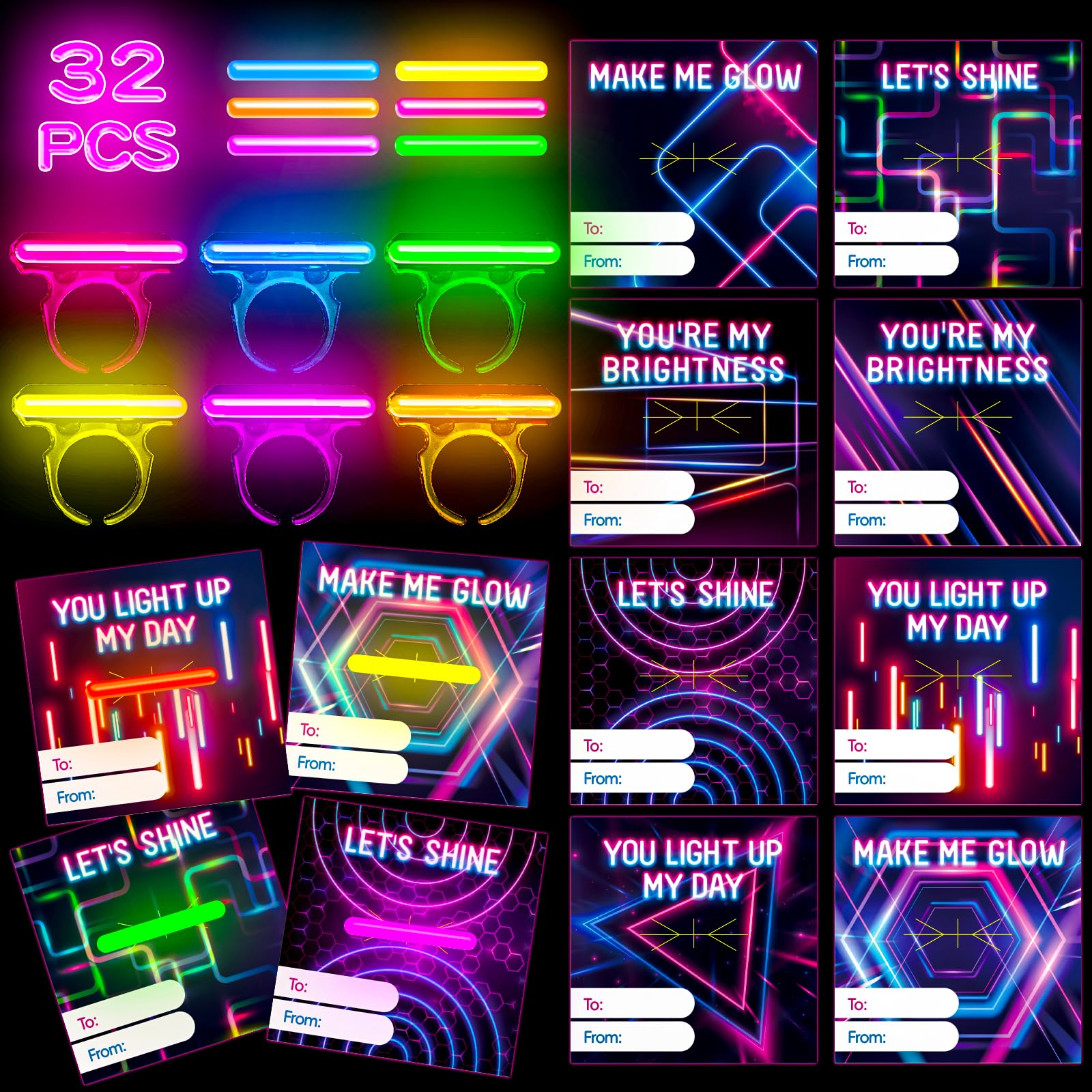 Thuodo 32 Packs Kids' LED Light Up Rings Toy Decorations for Birthday ...