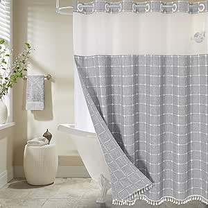 Amazon.com: MitoVilla No Hooks Required Farmhouse Shower Curtain with Snap-in Liner - with ...