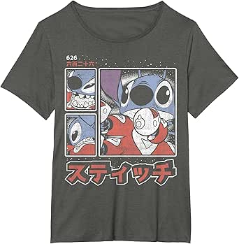 Disney Lilo & Stitch 626 Stitch Day Kanji Panels T-Shirt, Women's Plus ...