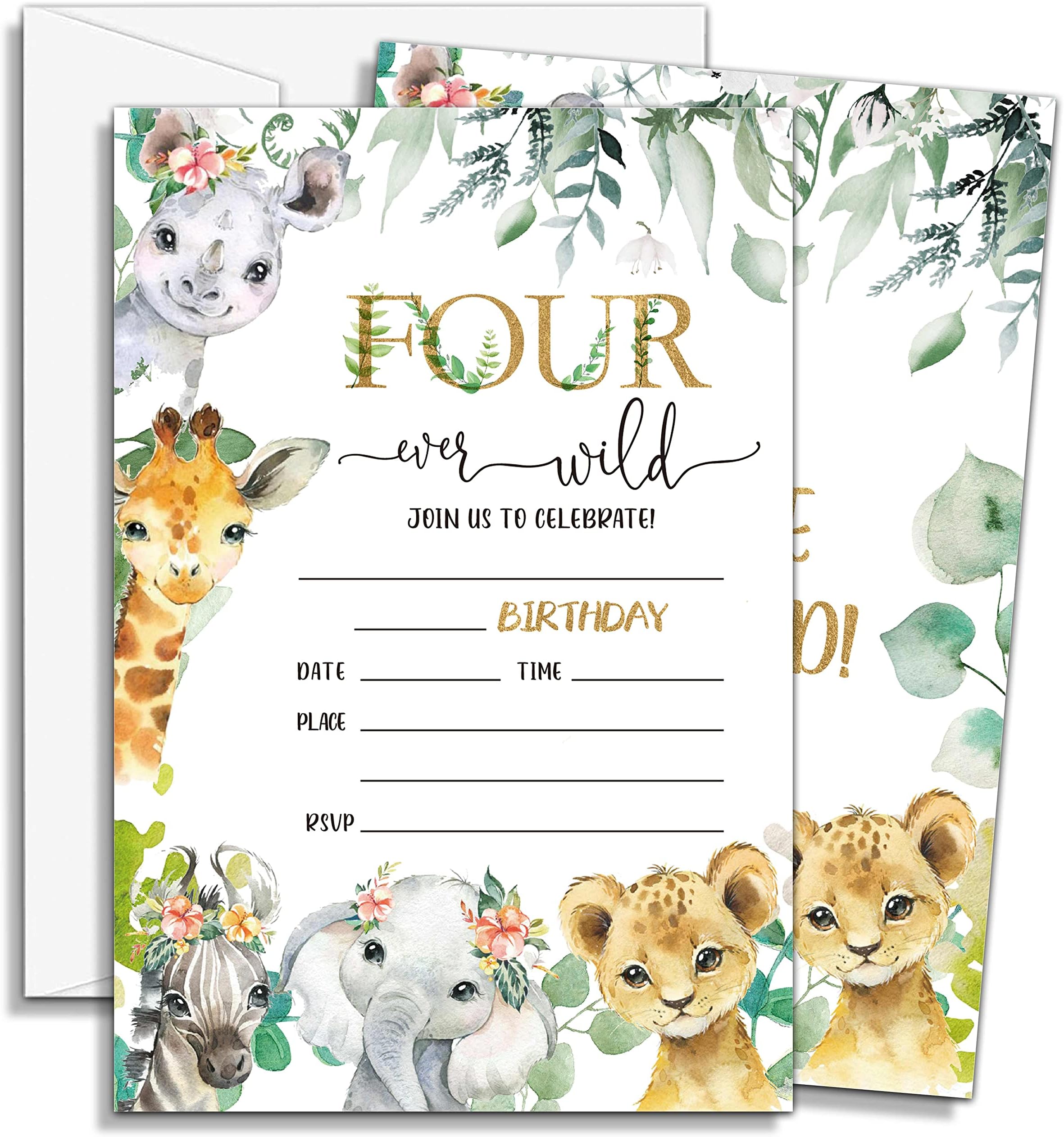 Amazon.com : DOQPO Four Ever Wild Birthday Invitations For Boys Girls ...