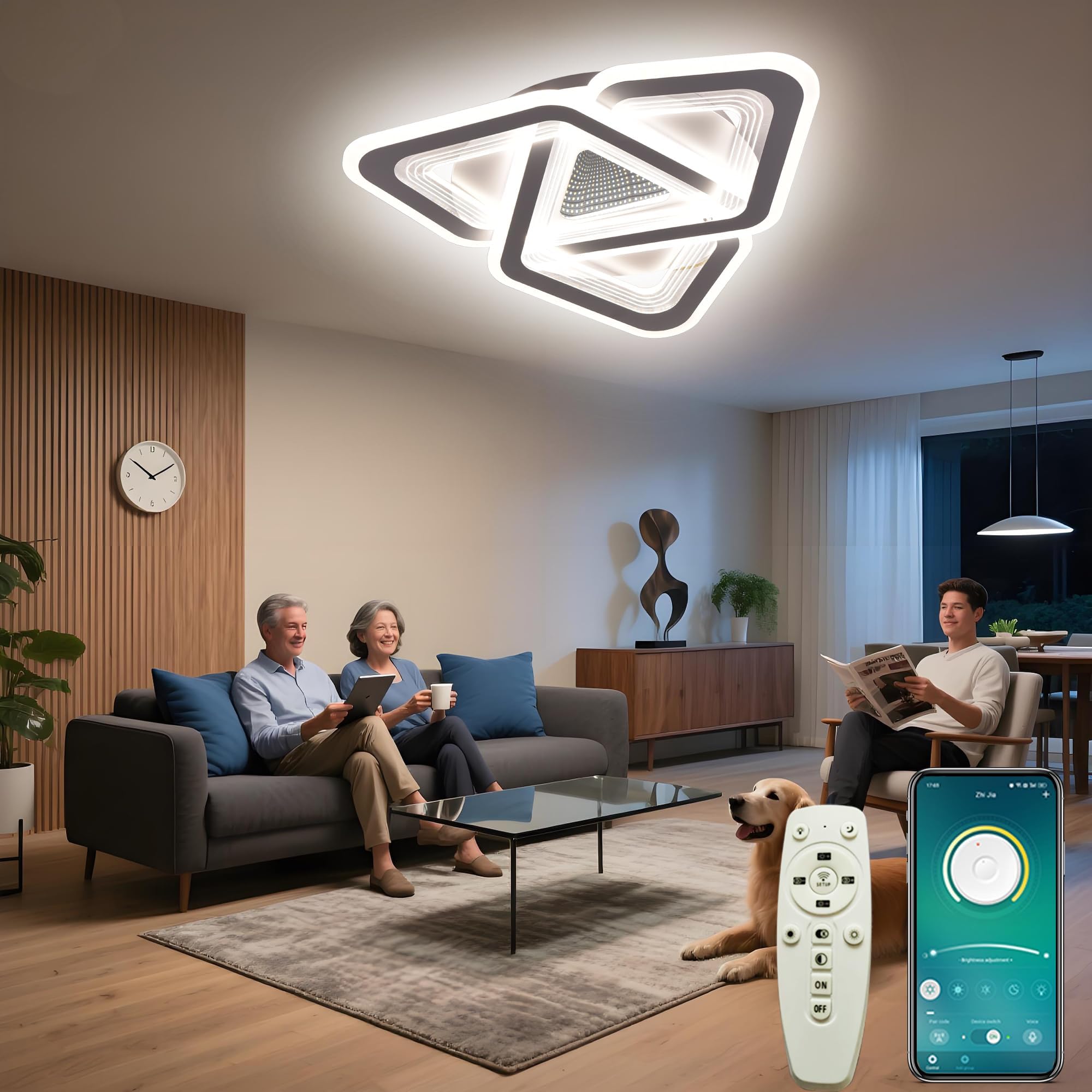 Eye-Care Dimmable Flush Mount Ceiling Light Fixture with Remote & APP ...