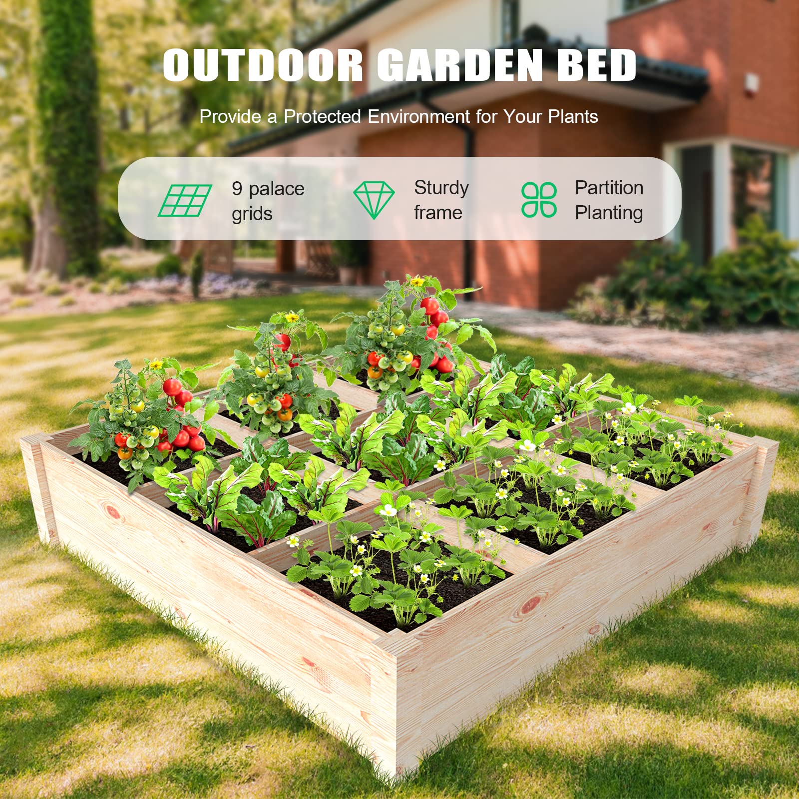 Snapklik.com : Raised Garden Bed, 41.3 41.3 11 Natural Fir Wood Outdoor ...