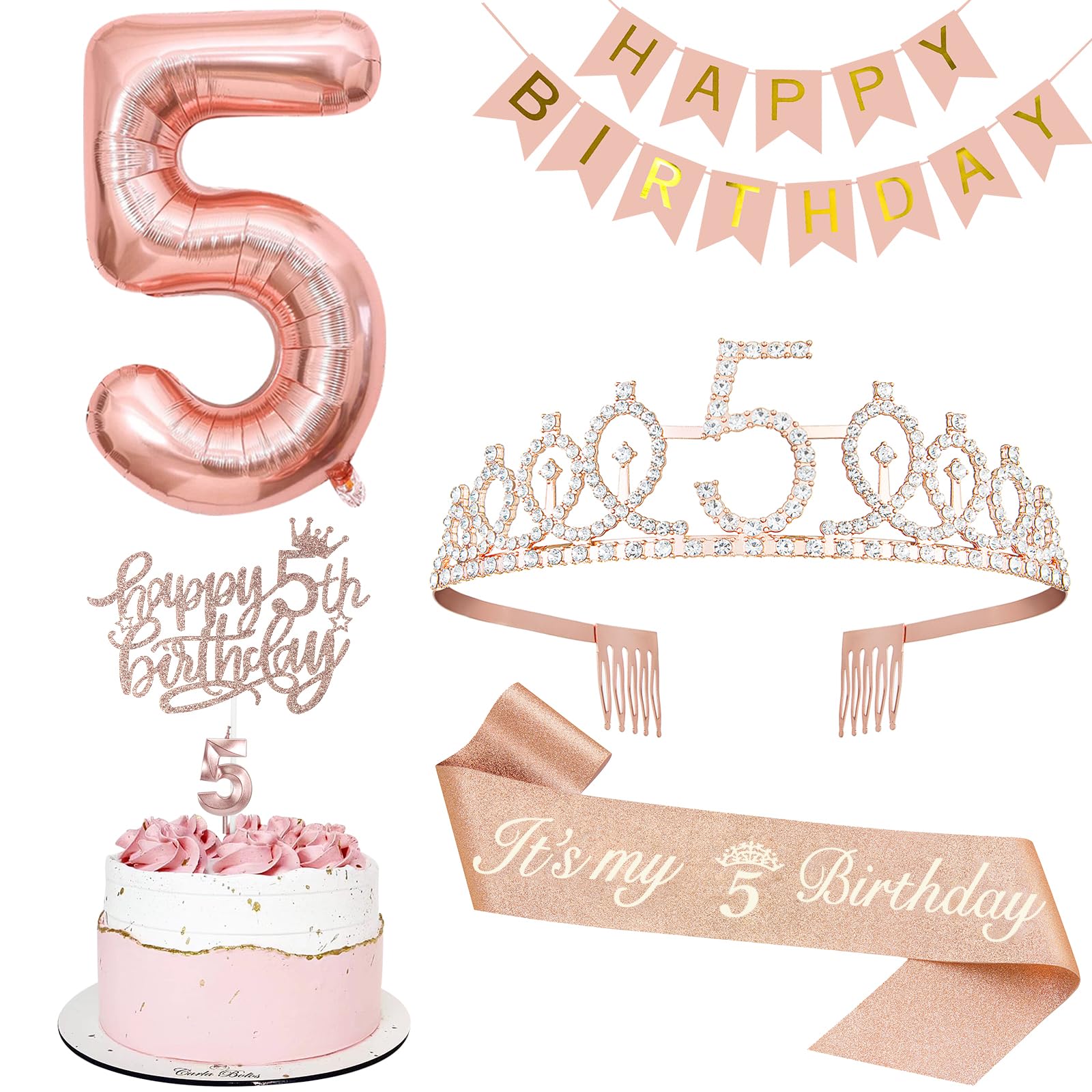 Snapklik.com : 5th Birthday Decorations For Girls, Including 5th Tiara ...