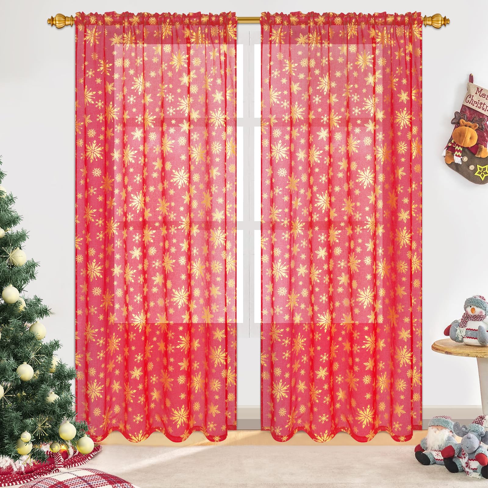 Amazon.com: FRAMICS Christmas Sheer Curtains for Living Room, Gold ...