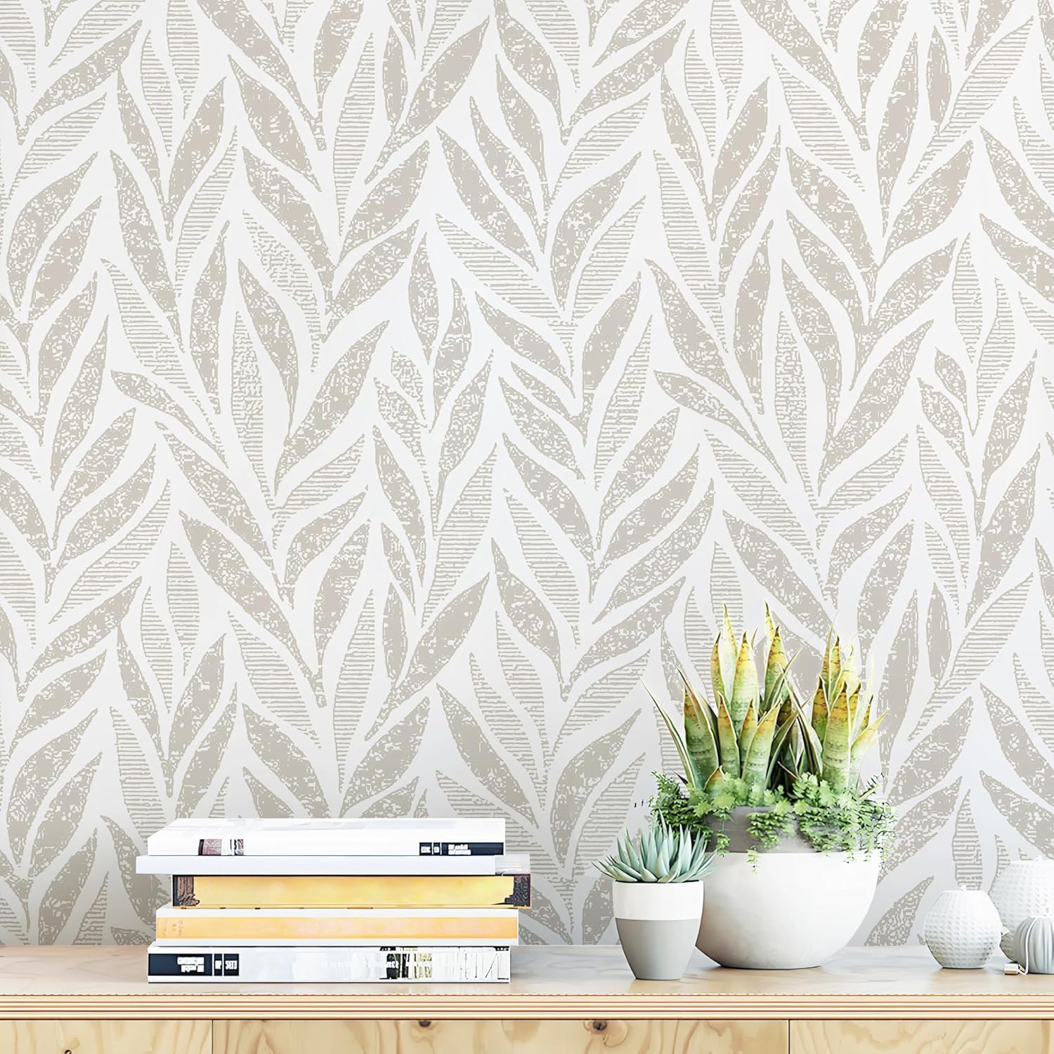 Safiyya 1 Roll 118"x17.7" White Wallpaper and 1 Roll 118"x17.3" Boho ...