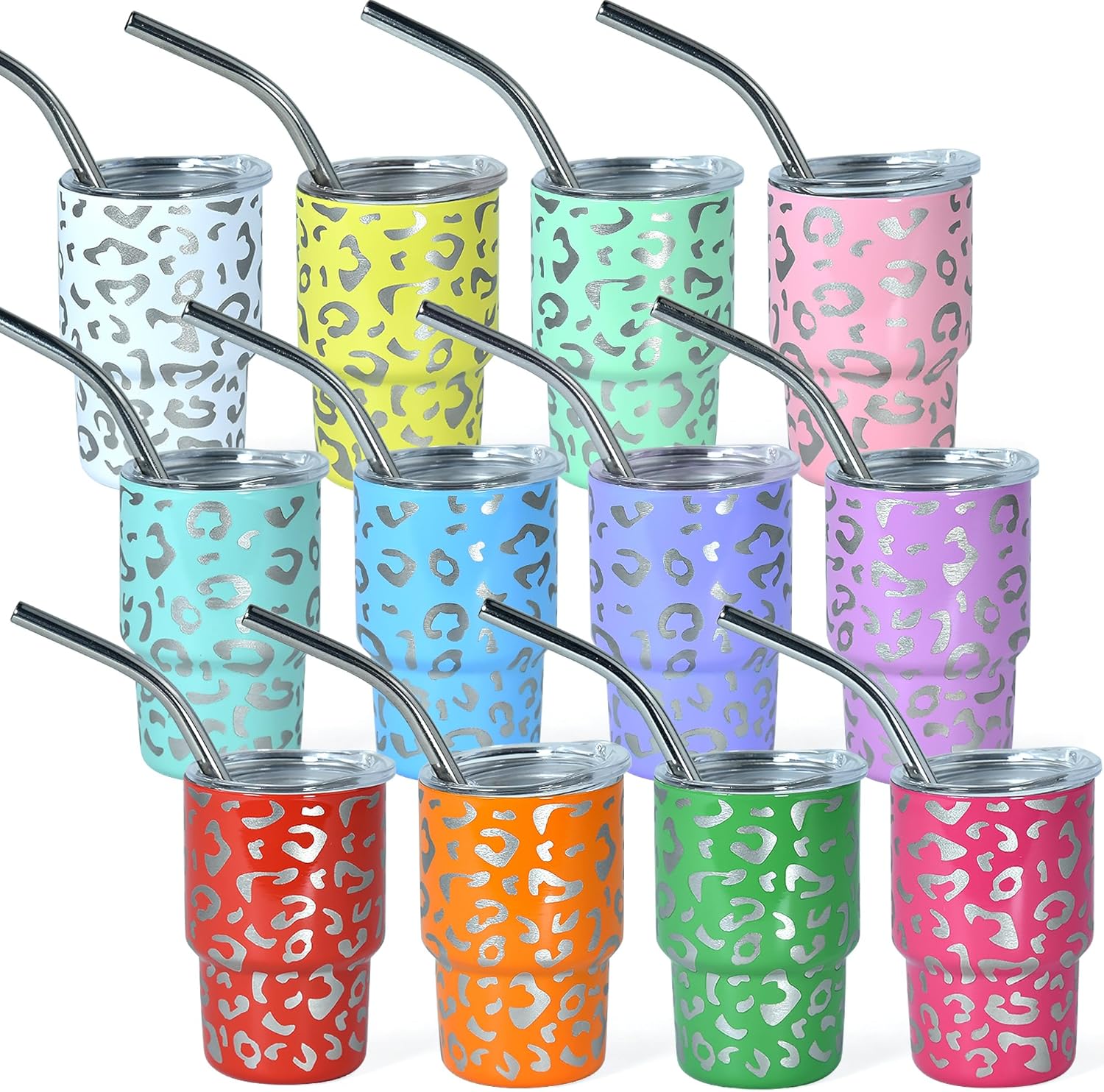 Amazon.com: FECBK 3 oz Mini Tumbler Shot Glass with Straw and Lid 12 ...