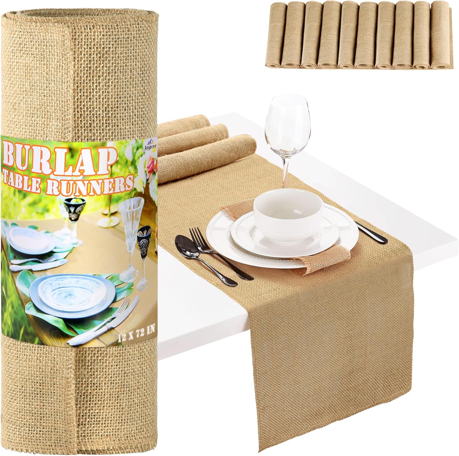 Amazon.com: 8 Pack Burlap Table Runners, 12 x 72 Inch Natural Jute ...