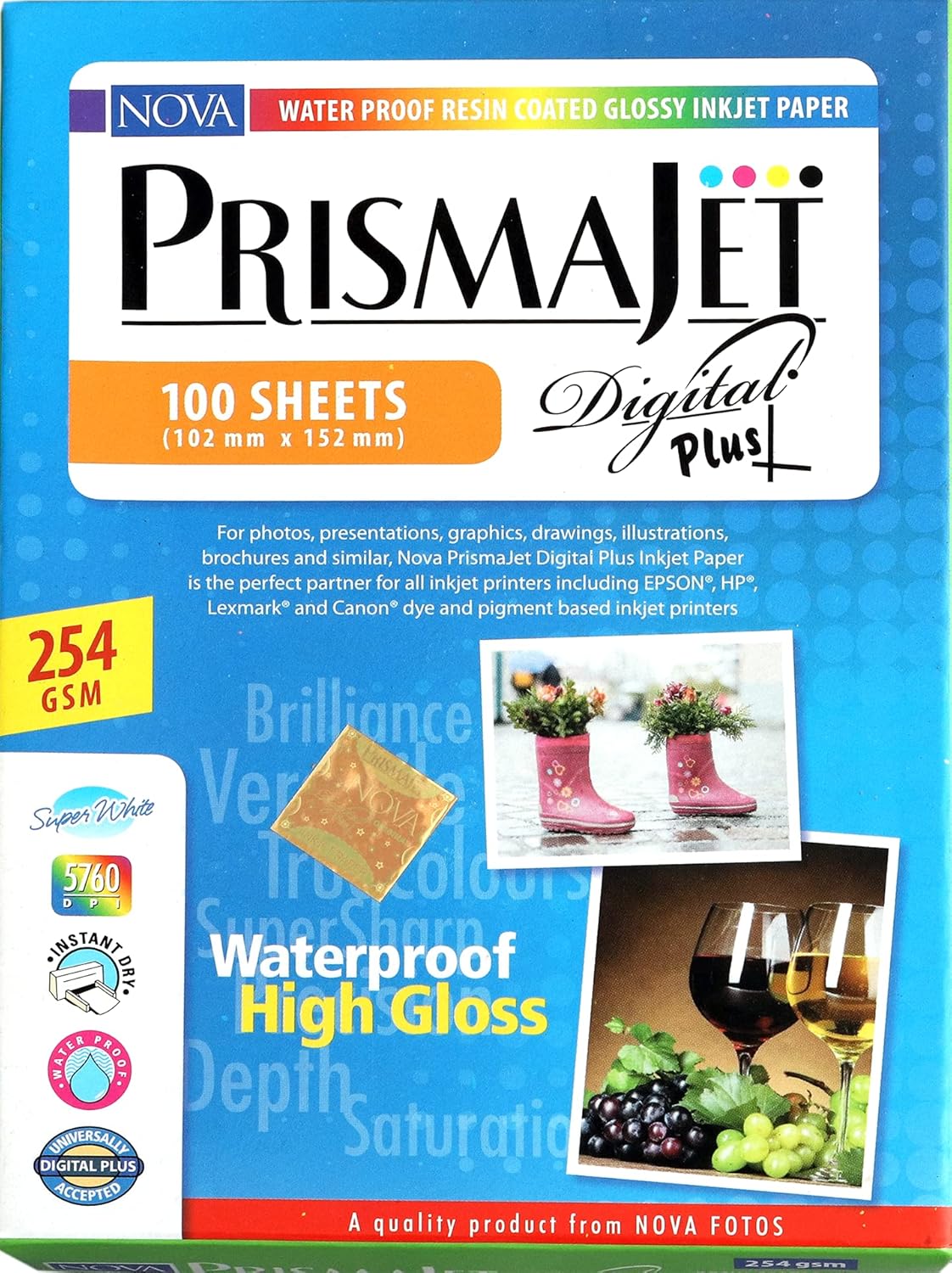 Nova 4x6 Prismajet Digital Plus Glossy 254 GSM Sheet 100 Sheets nova-4x6-prismajet-digital-plus-glossy-254-gsm-sheet-100-sheets