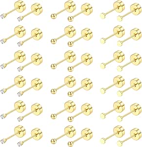 Amazon.com: Small Flat Back Earrings for Women Men - Hypoallergenic 14K ...