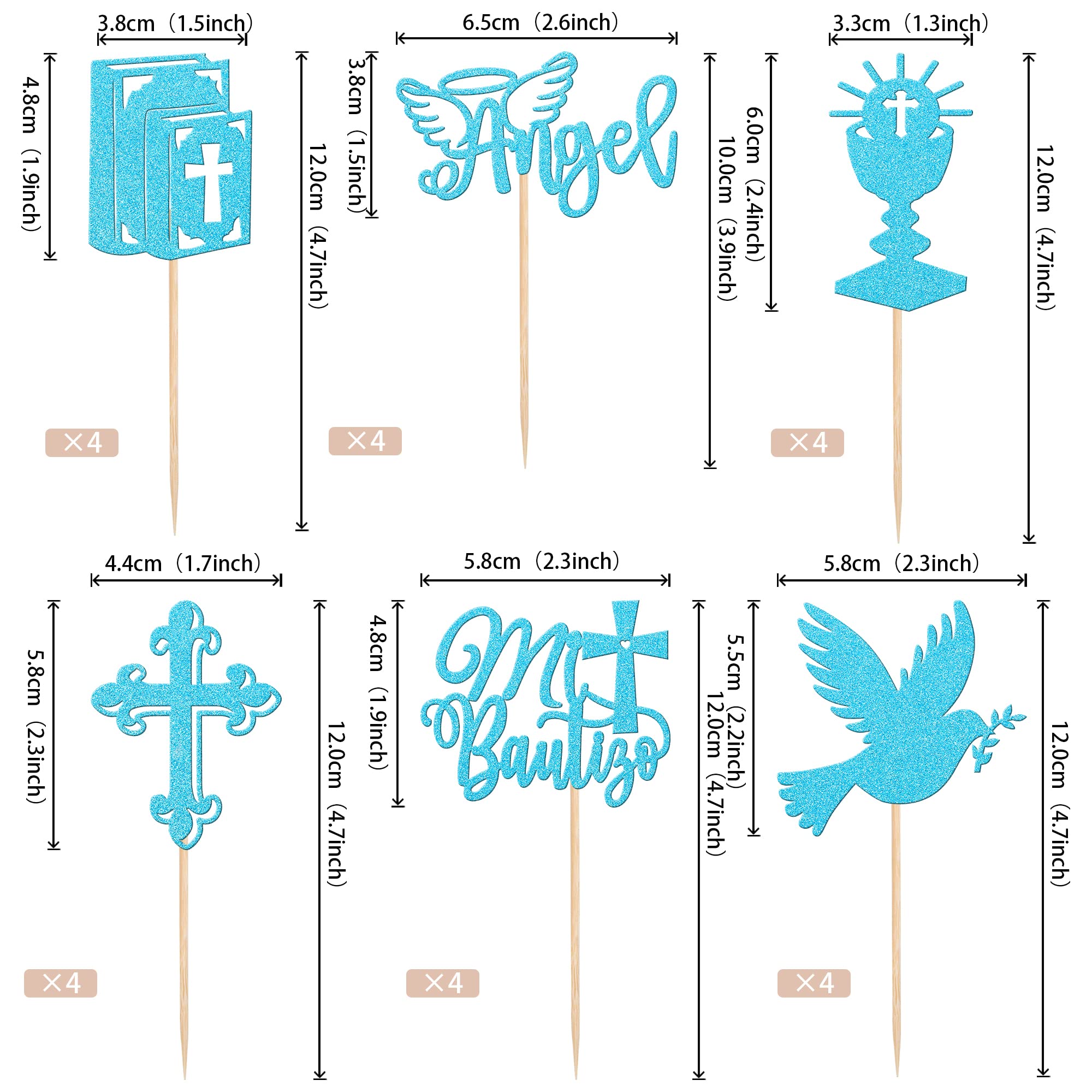Snapklik.com : 24 PCS Blue Mi Bautizo Cupcake Toppers Glitter Angel God ...