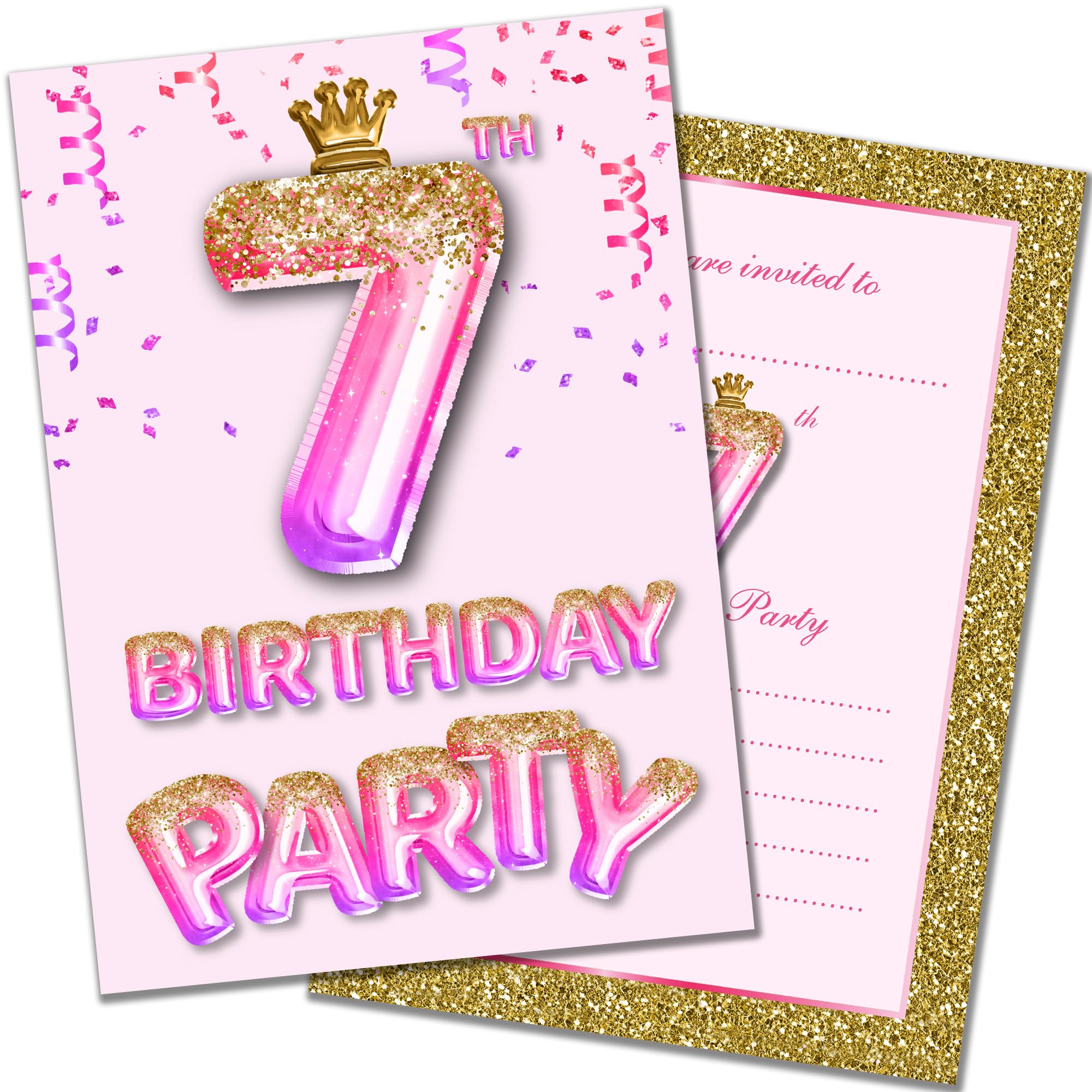 Olivia Samuel 20 Pack of 7th Birthday Invitations with Envelopes – Pink ...