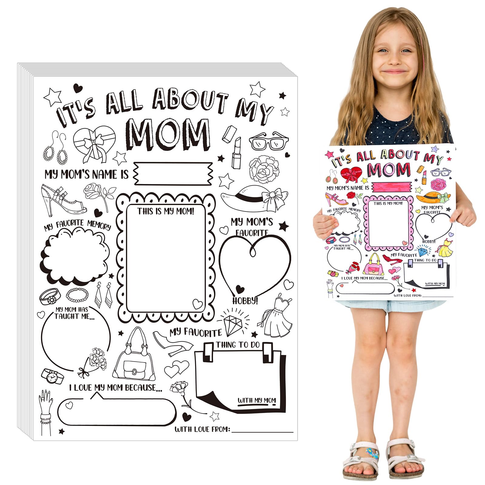 Amazon.com: Resurhang 50 Pcs Mother's Day Color Your Own About Mom ...