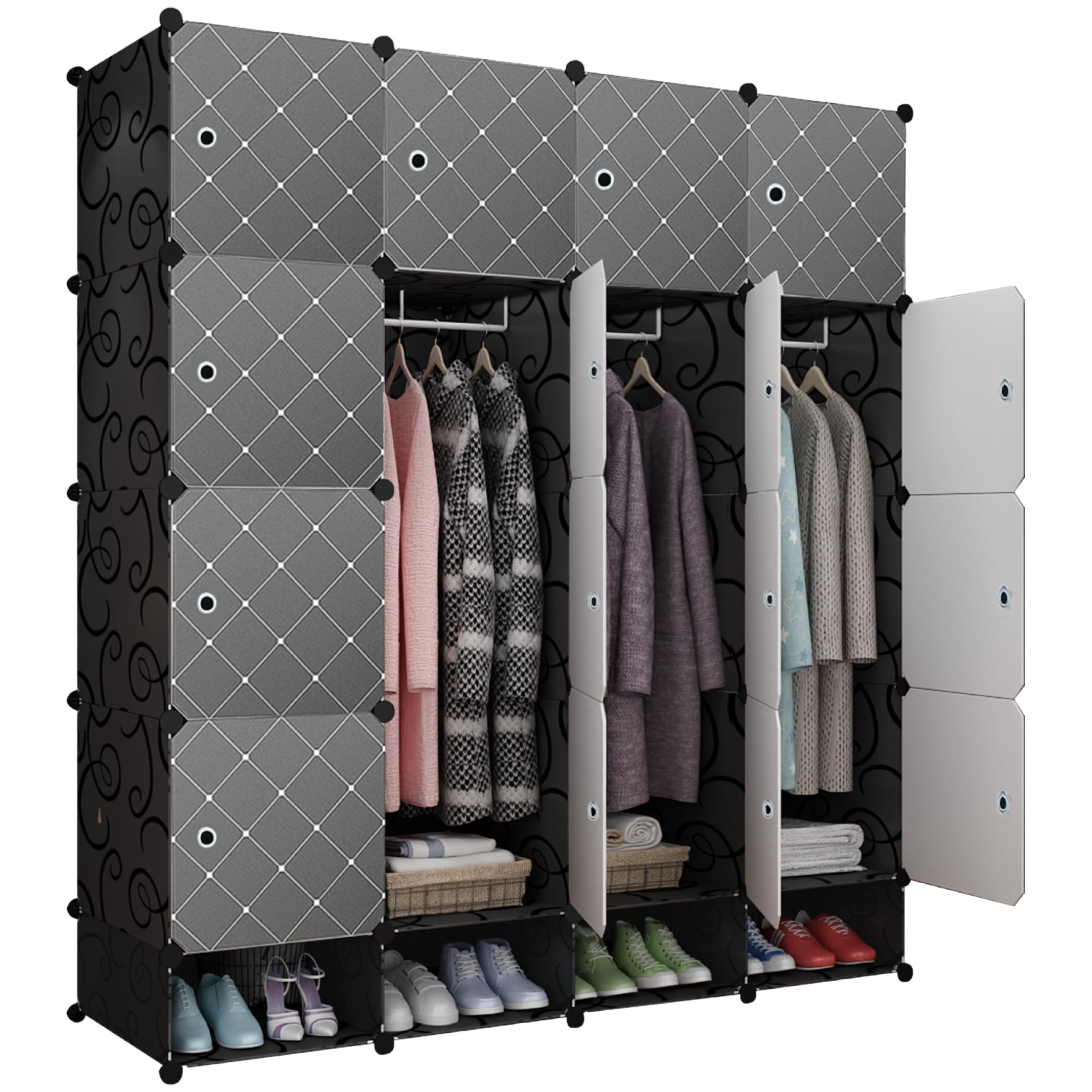 BREEZEE Armario Armable de Plastico, Diseño Portatil de 16 Puertas ...