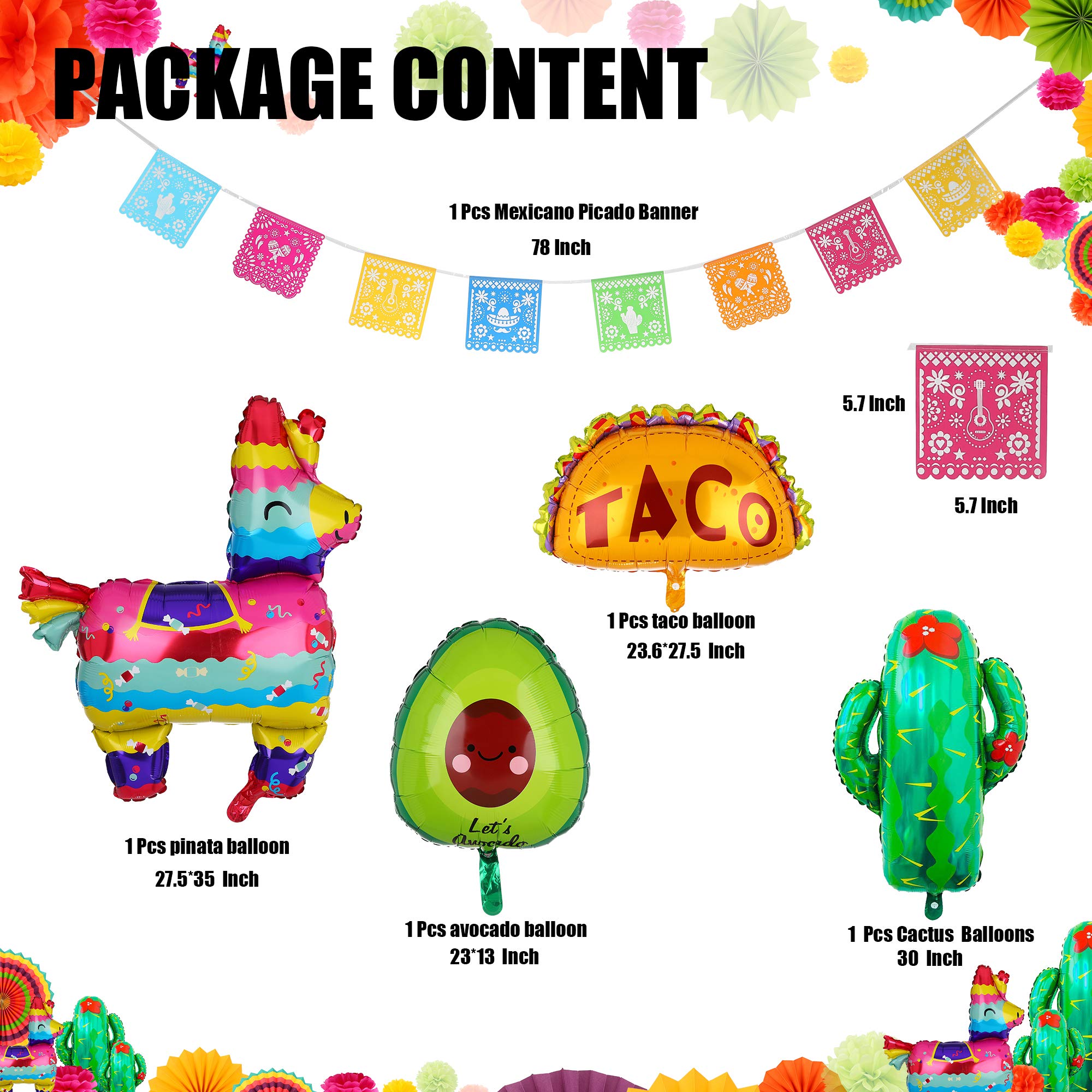 Snapklik.com : 40 Pcs Fiesta Letter Banner Balloons Jumbo Mexico Taco ...