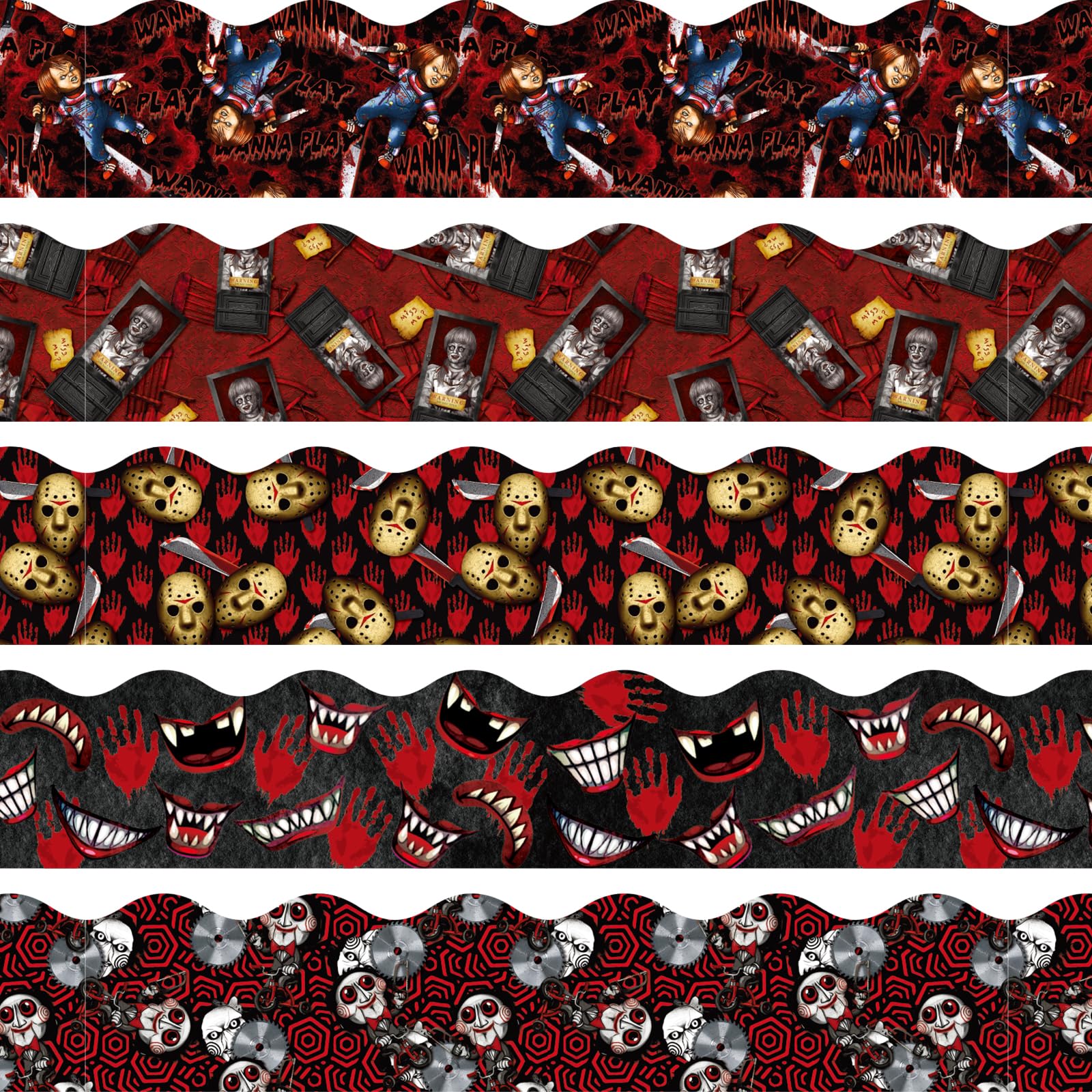 AnyDesign 69Ft Halloween Bulletin Board Borders 5 Designs Horror ...