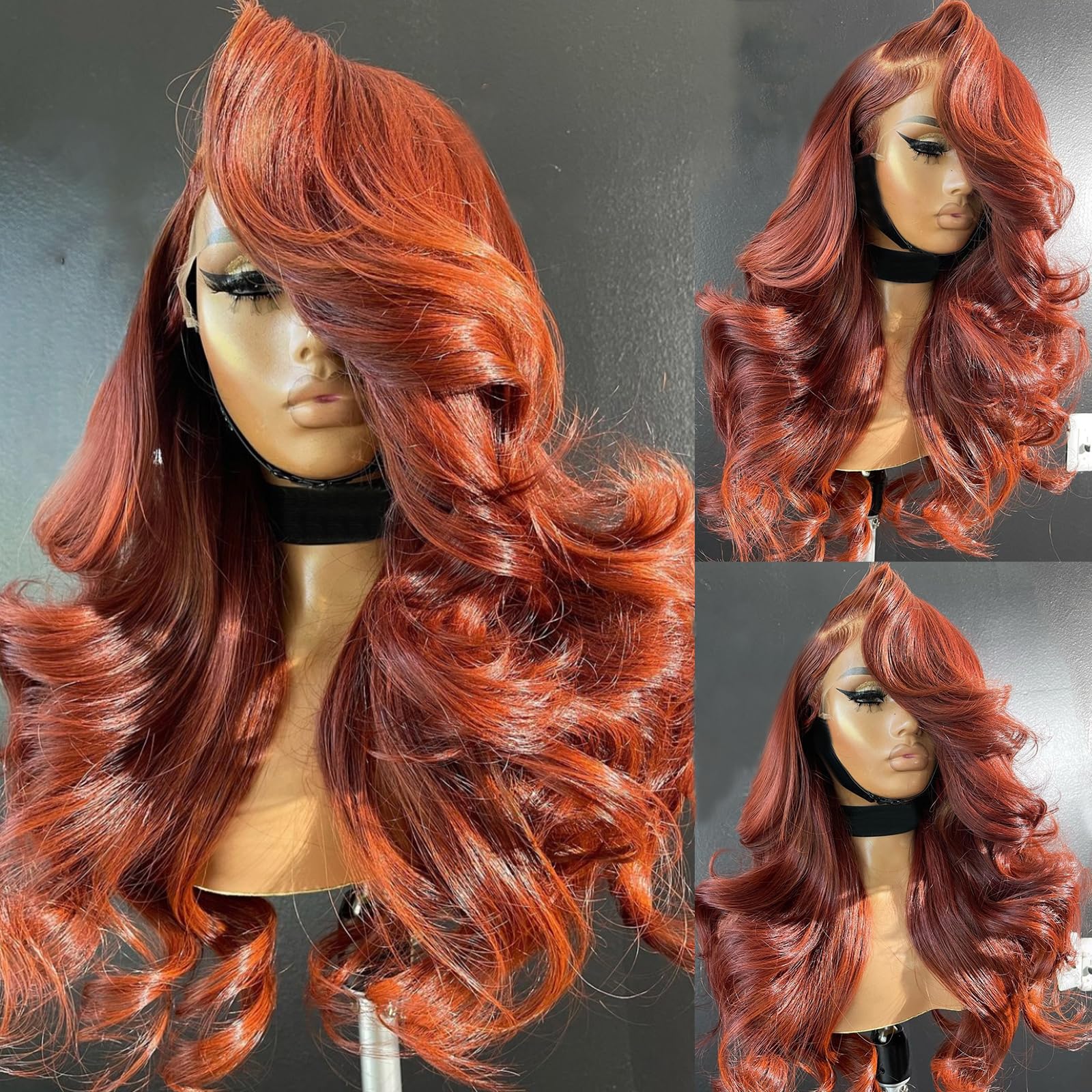 Amazon.com : ANDRIA 350 Copper Lace Front Wigs 200% Density Long Body ...
