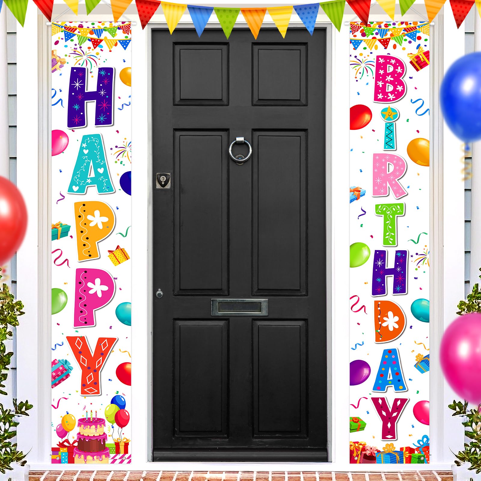 Amazon.com: Colorful Birthday Party Decoration Door Banner Rainbow ...