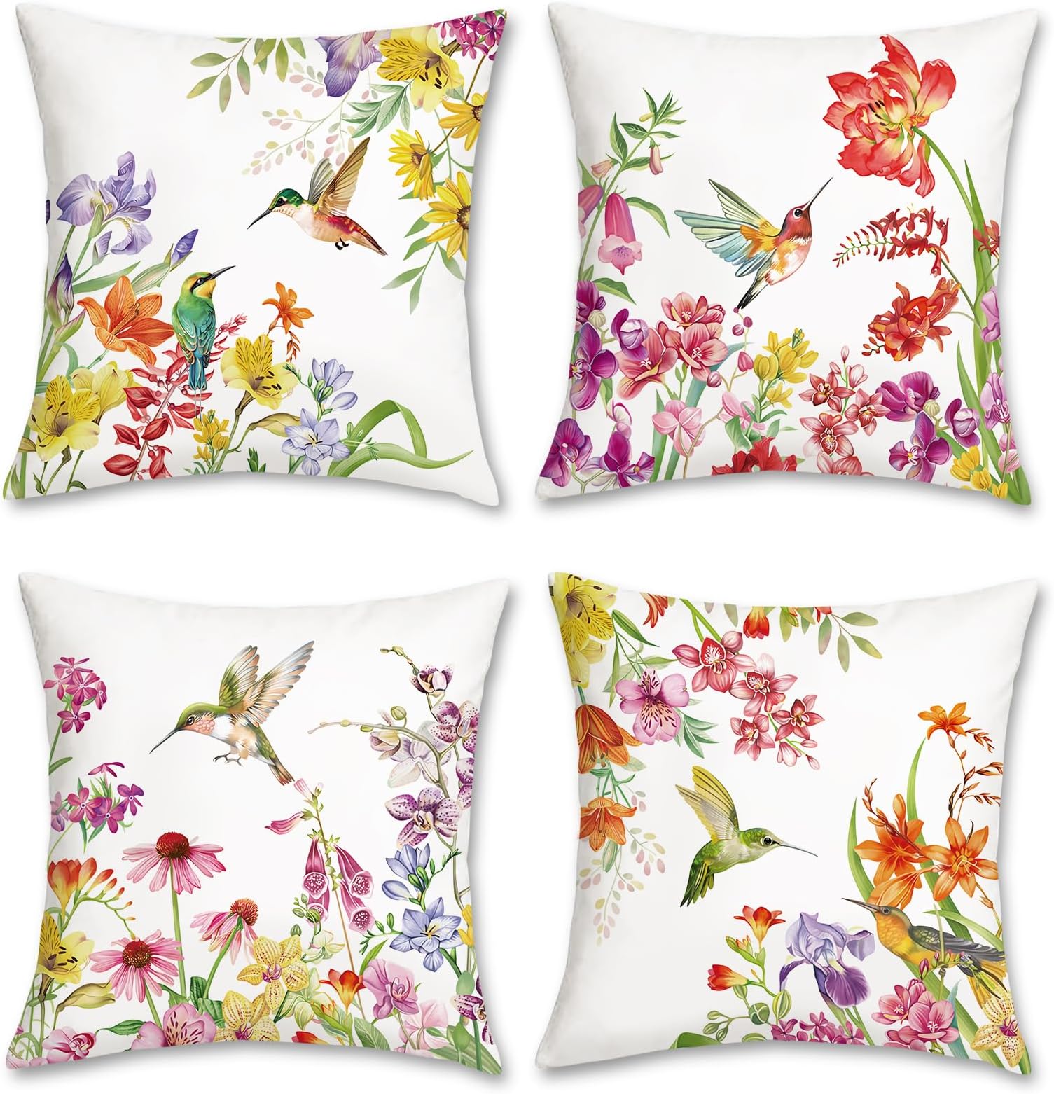 Bonhause Spring Flower Bird Cushion Covers 45 x 45 cm Colorful Flowers ...
