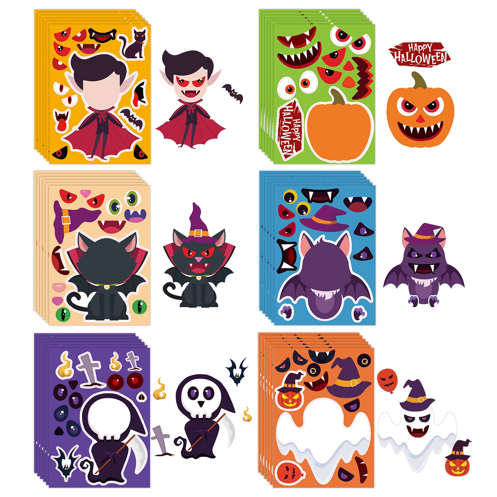 Make A Face Craft Stickers Party 36 Pcs Halloween Pumpkin Face Stickers ...
