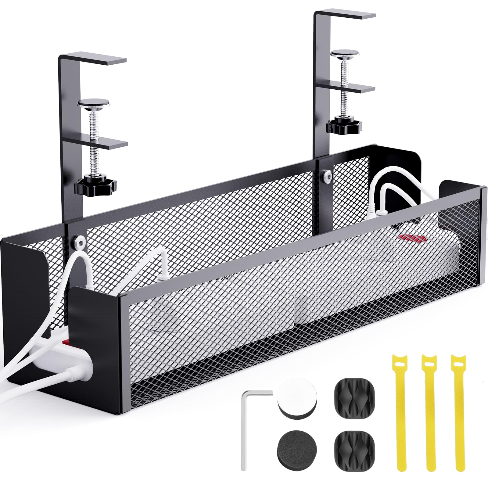 Amazon.com: 15.7'' Under Desk Cable Management Tray, No Drill Mesh Desk ...