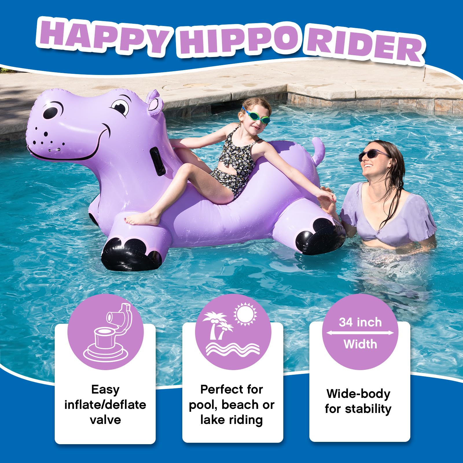 Snapklik.com : Poolmaster Happy Hippo Inflatable Pool Float Rider