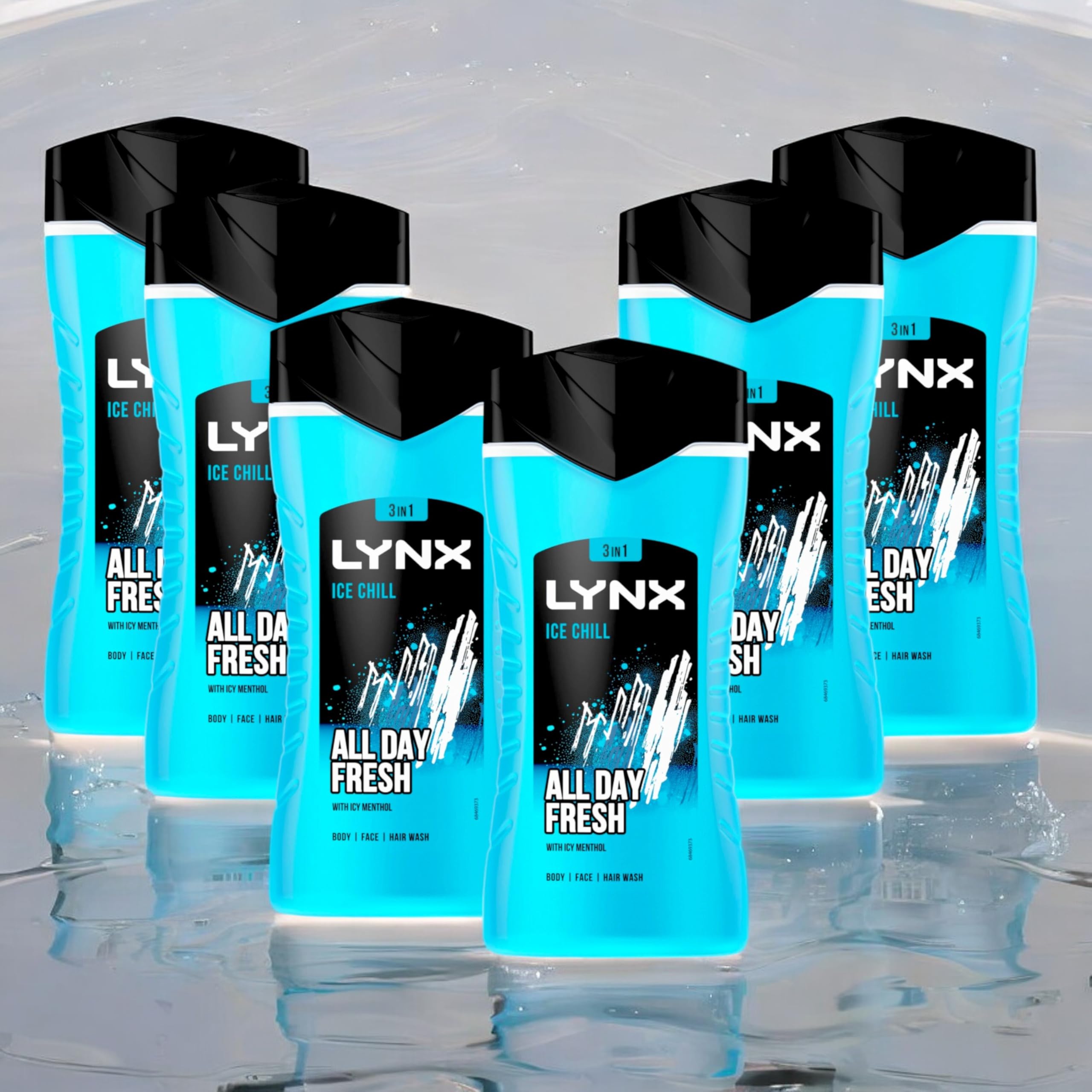 6 Pack of 225ml Lynx 3-in-1 Ice Chill All Day Fresh with Icy Menthol ...