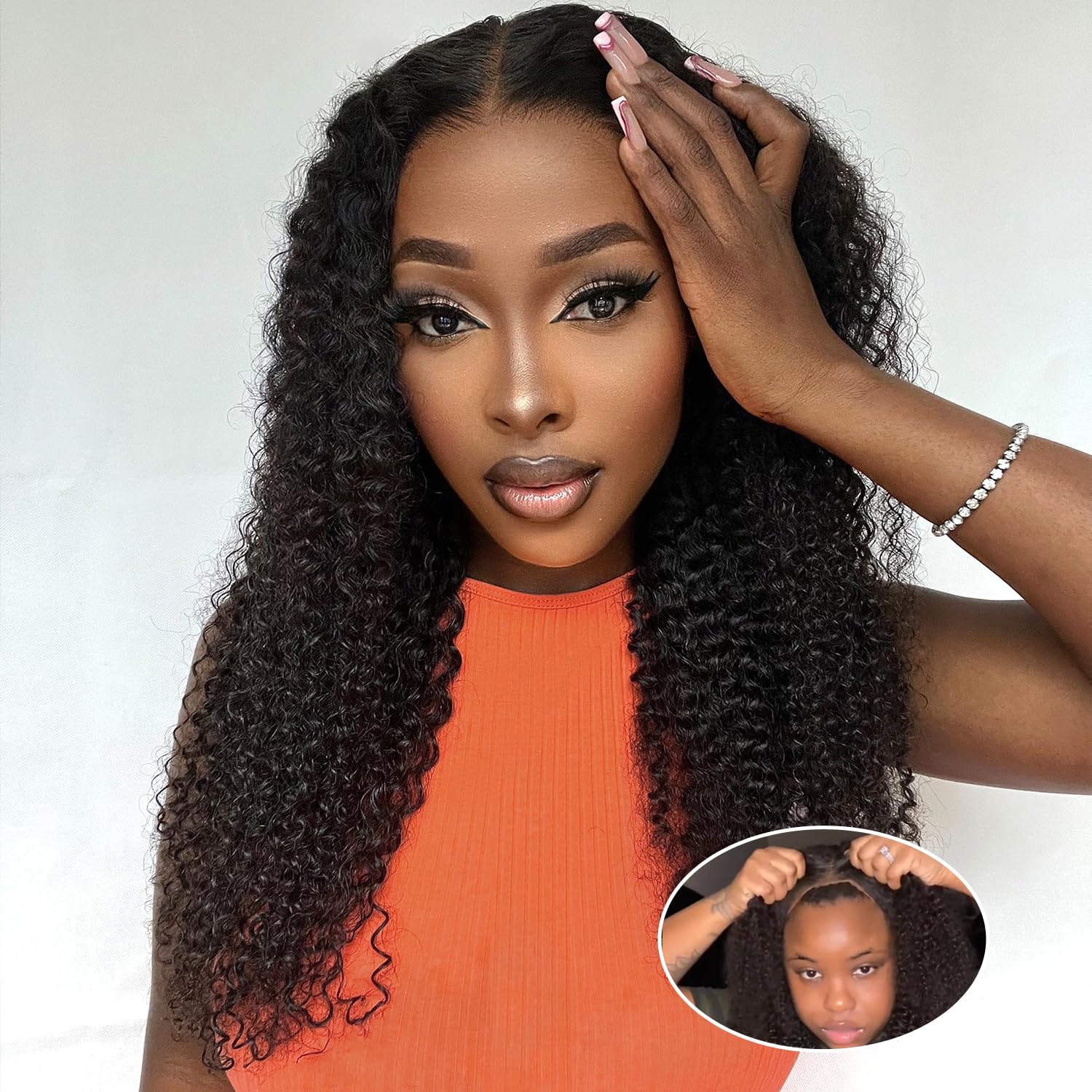 Amazon.com : FACMOOD Wear and Go Kinky Curly Glueless Wig Human Hair ...