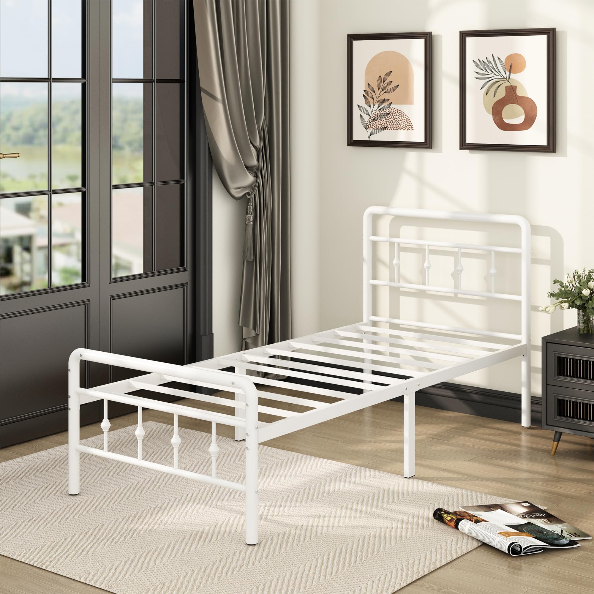 Amazon.com: DiaOutro 16 Inch White Twin XL Bed Frames with Headboard ...