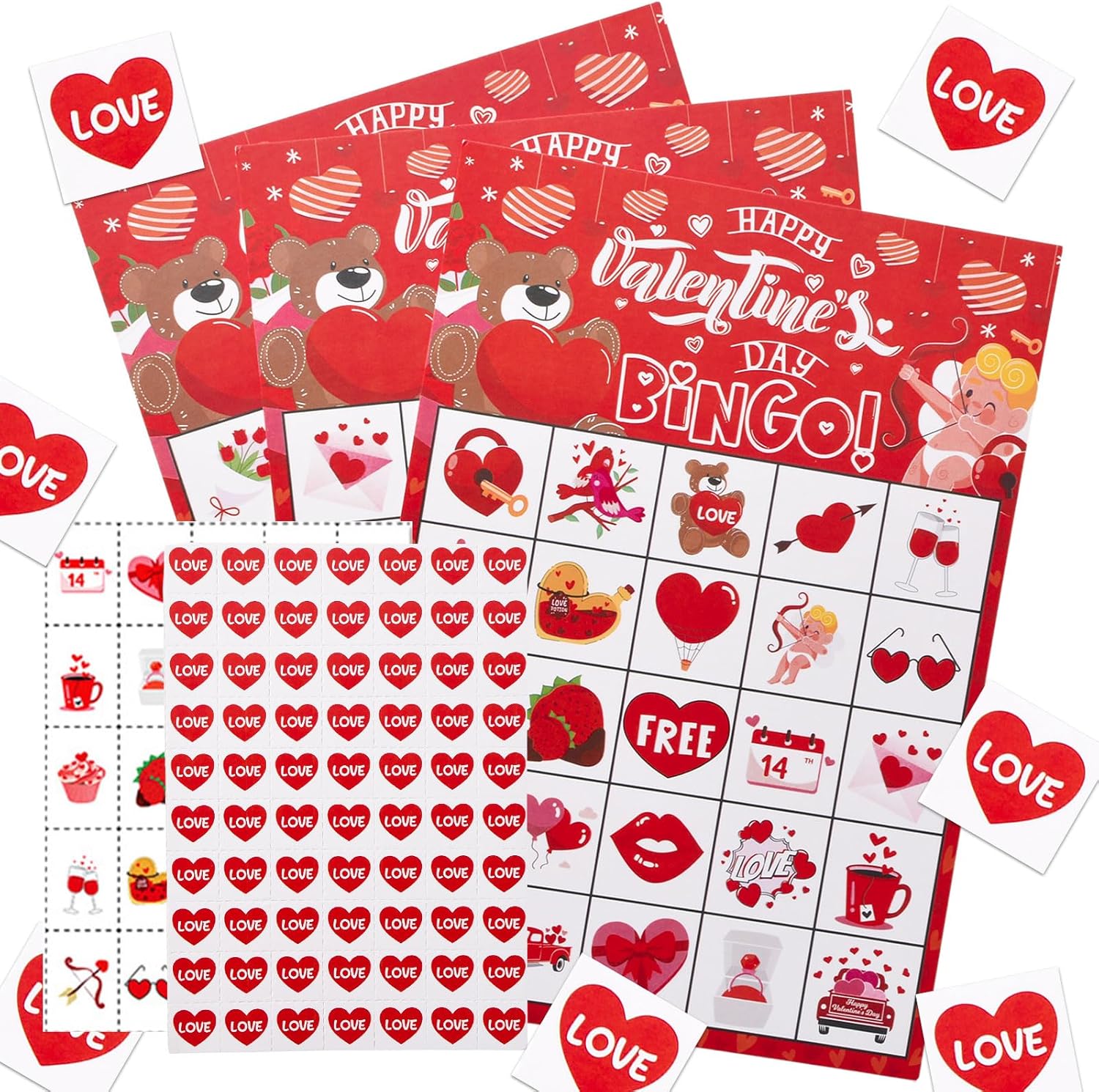 URROMA Tarjetas de bingo del día de San Valentín, tarjeta de bingo del ...