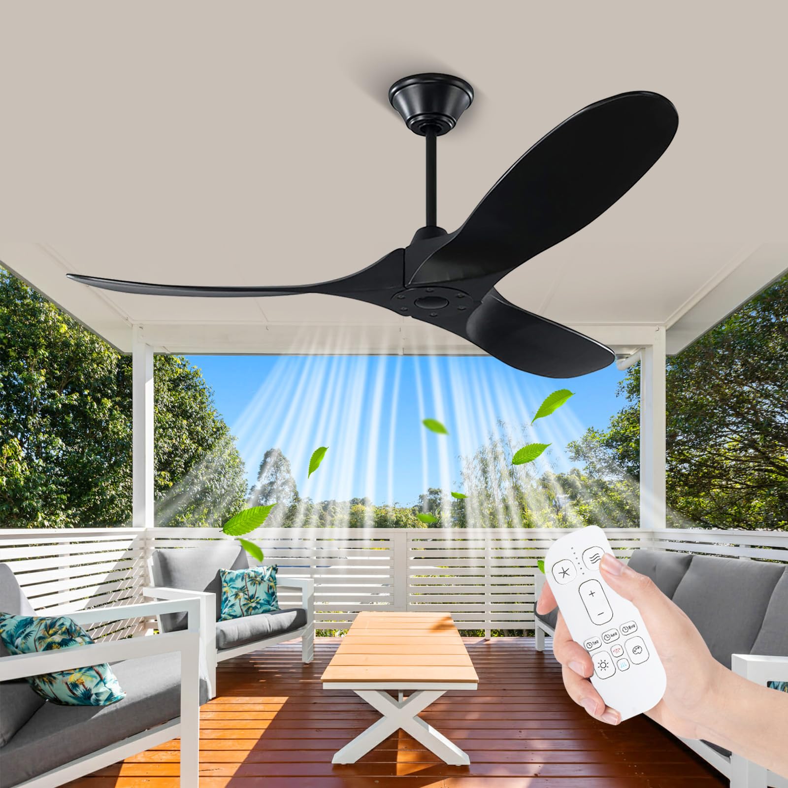 60inch Ceiling Fan No Light Modern Black Ceiling Fan Remote ...