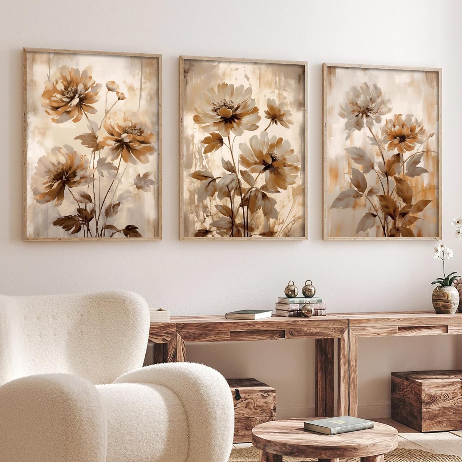 Amazon.com: Beige Abstract Flower Canvas Wall Art Neutral Botanical ...
