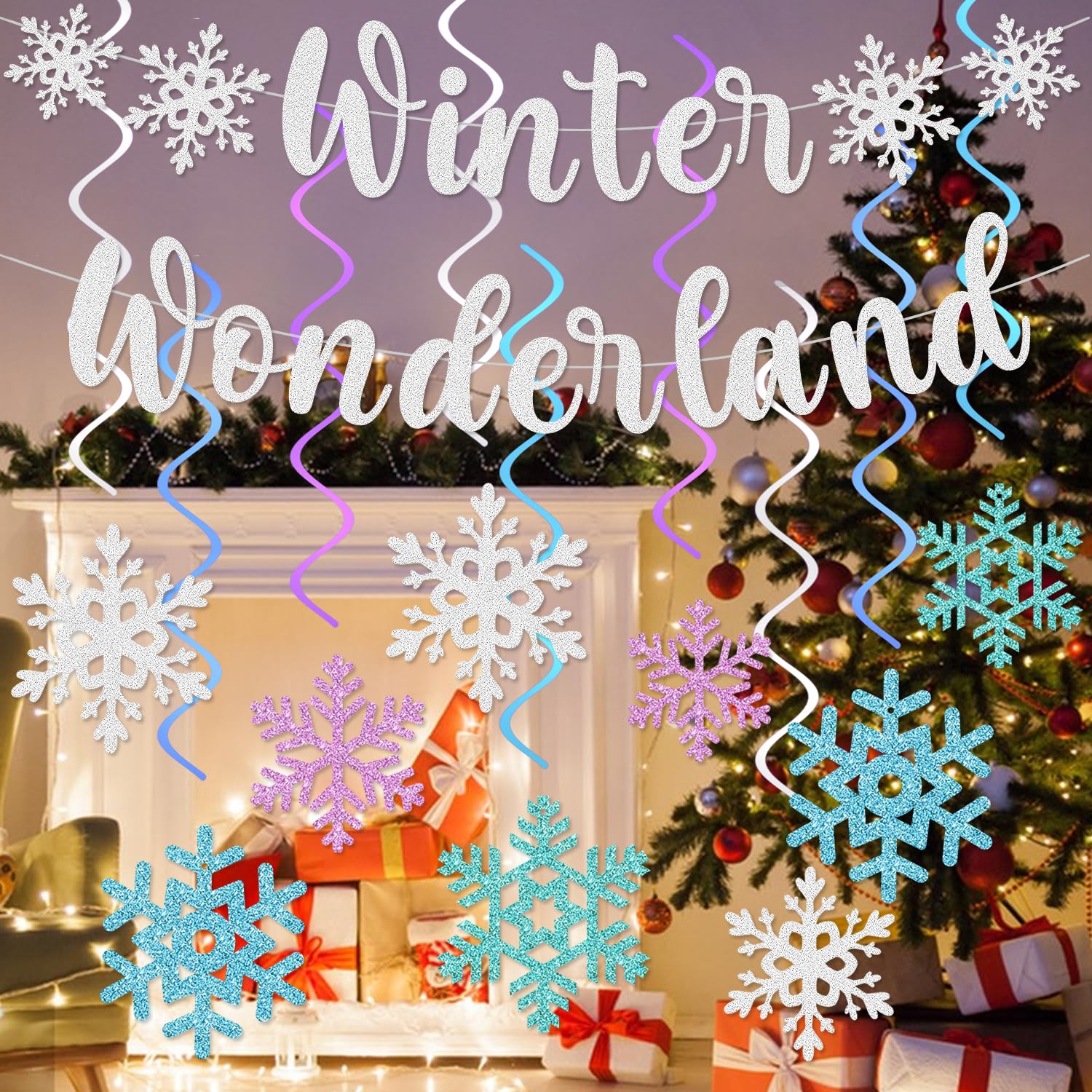 Snapklik.com : Winter Wonderland Banner, Glittery Snowflake Hanging ...