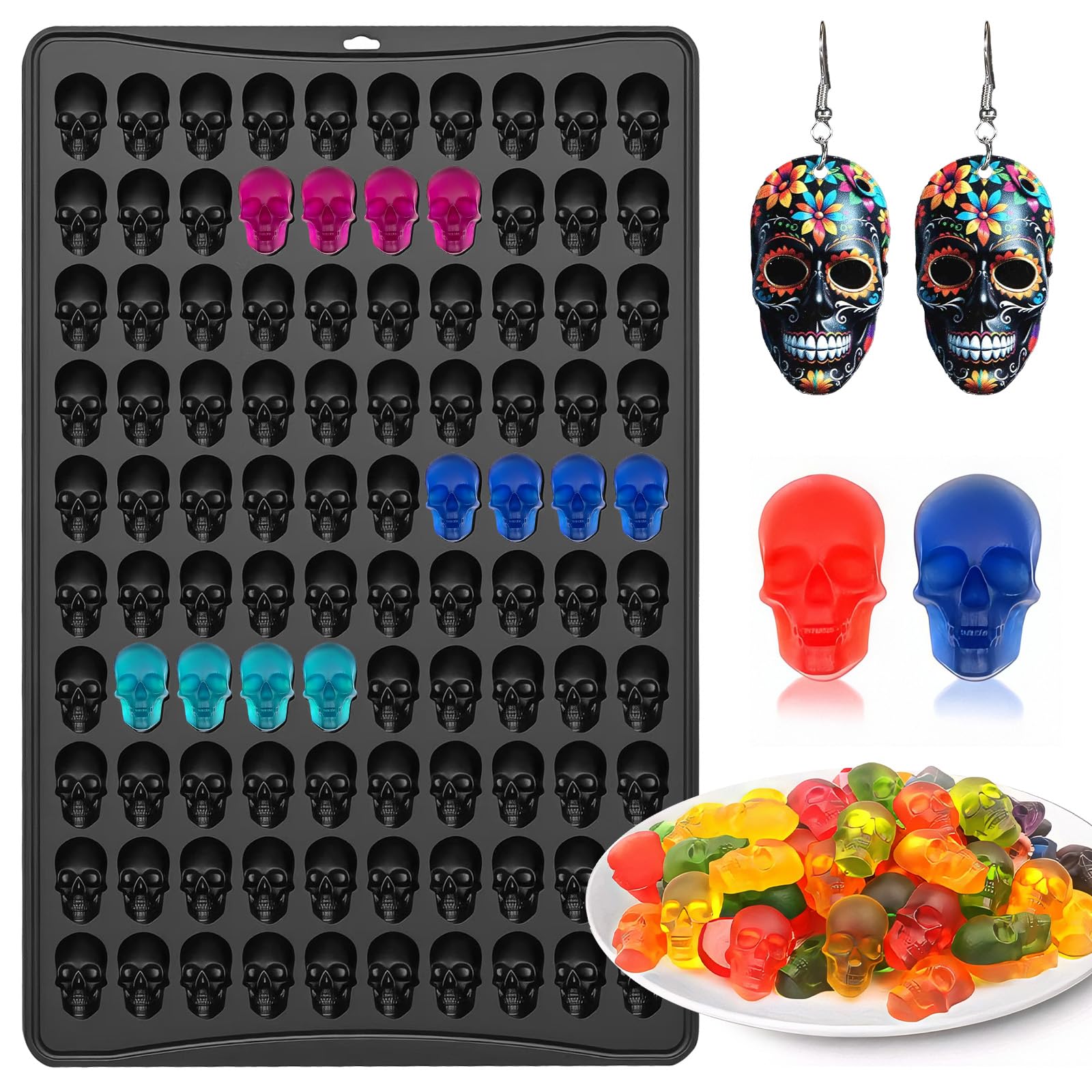 Amazon.com: SIQINZONGWA Gummy Skull Candy Molds Silicone, 100 Cavity ...