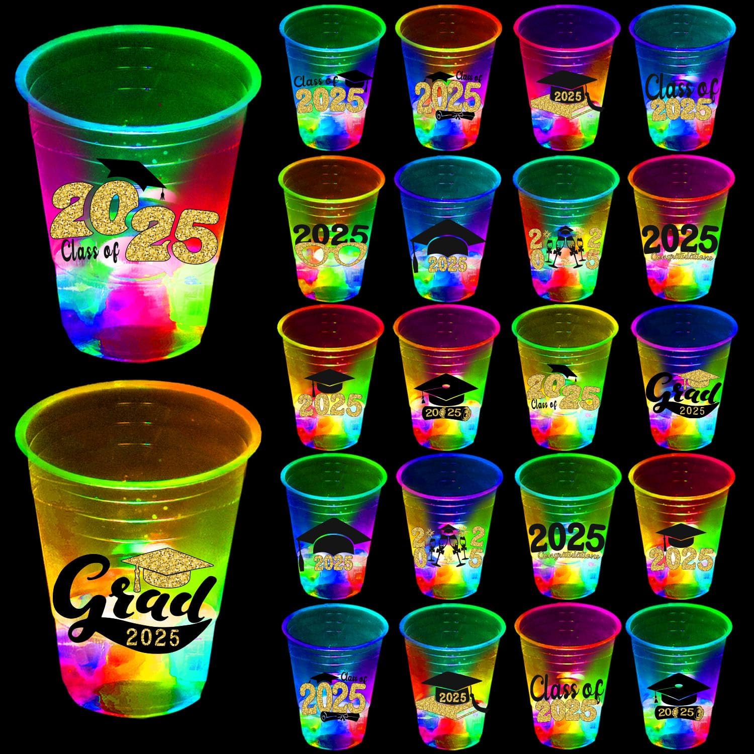 Amazon.com: 2025 Graduation Party Cups 40 Pack - Glow in The Dark 16oz ...