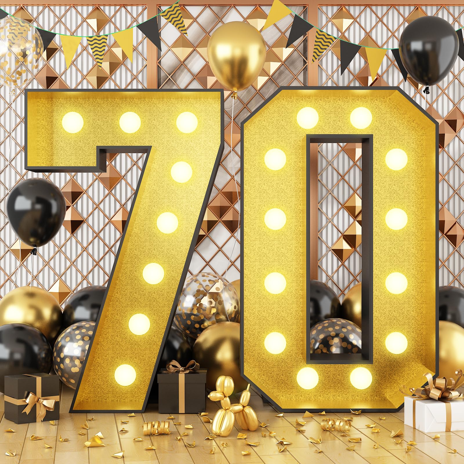 Amazon.com: 4FT Marquee Light Up 70 Numbers,Glitter Gold Giant Marquee ...